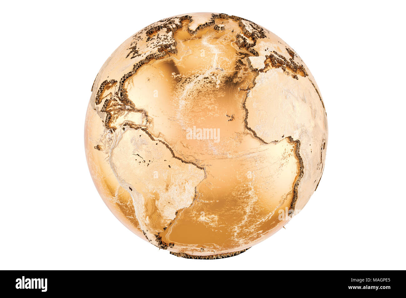 Golden Earth Globe, 3D rendering isolated on white background Stock ...