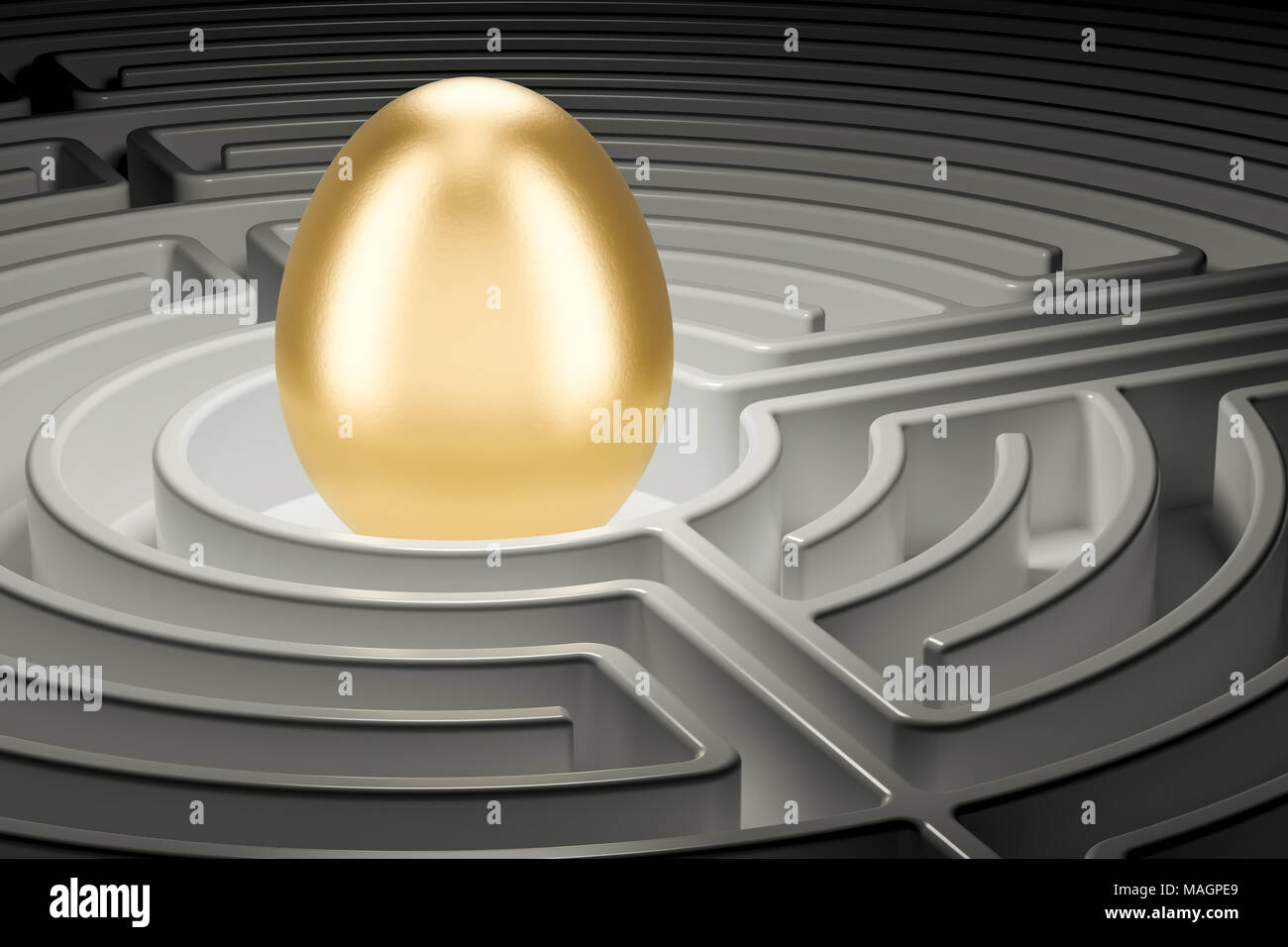 Golden egg inside labyrinth maze. Easter hunt eggs concept, 3D ...