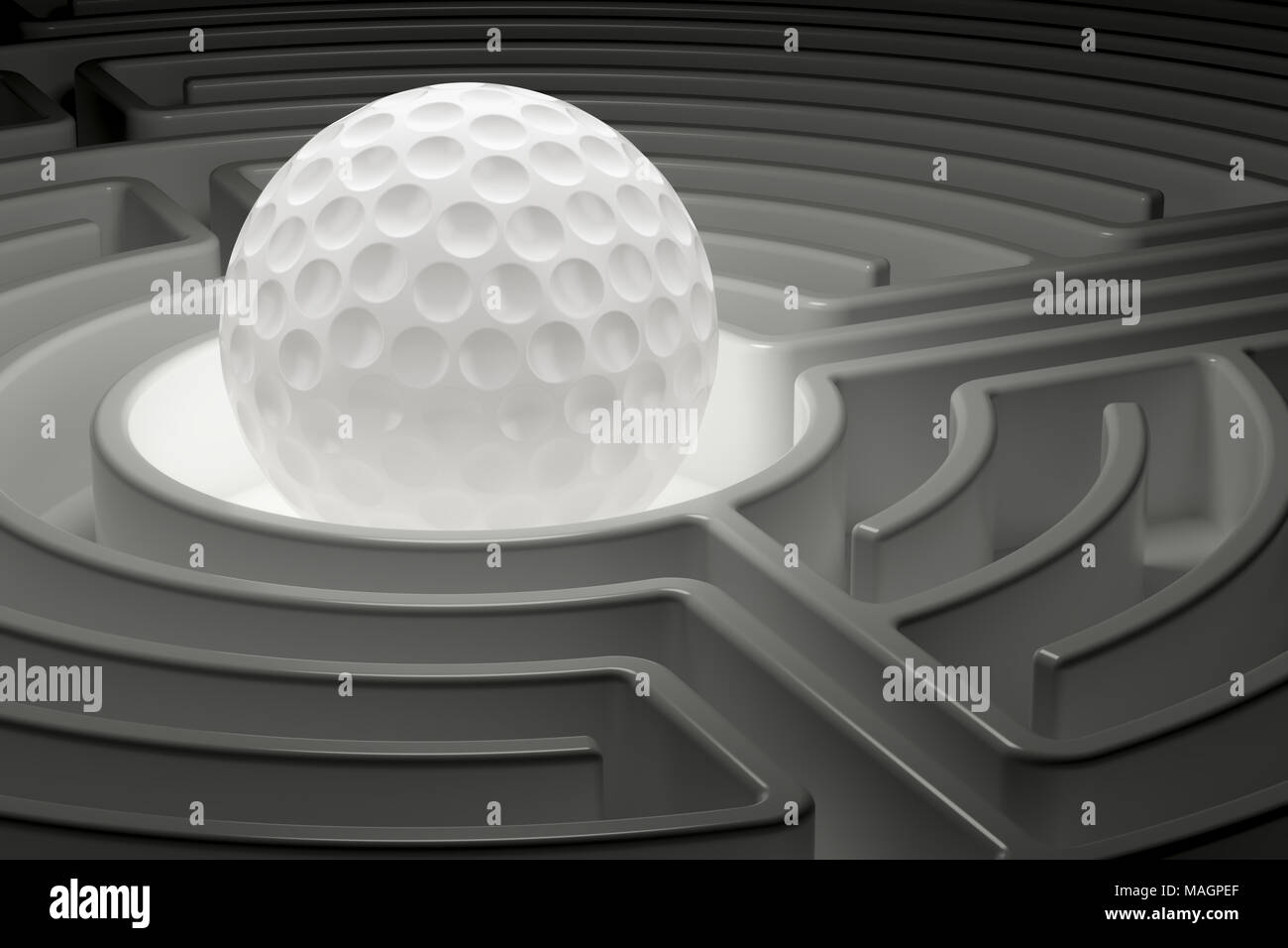 Golf ball inside labyrinth maze. 3D rendering Stock Photo - Alamy