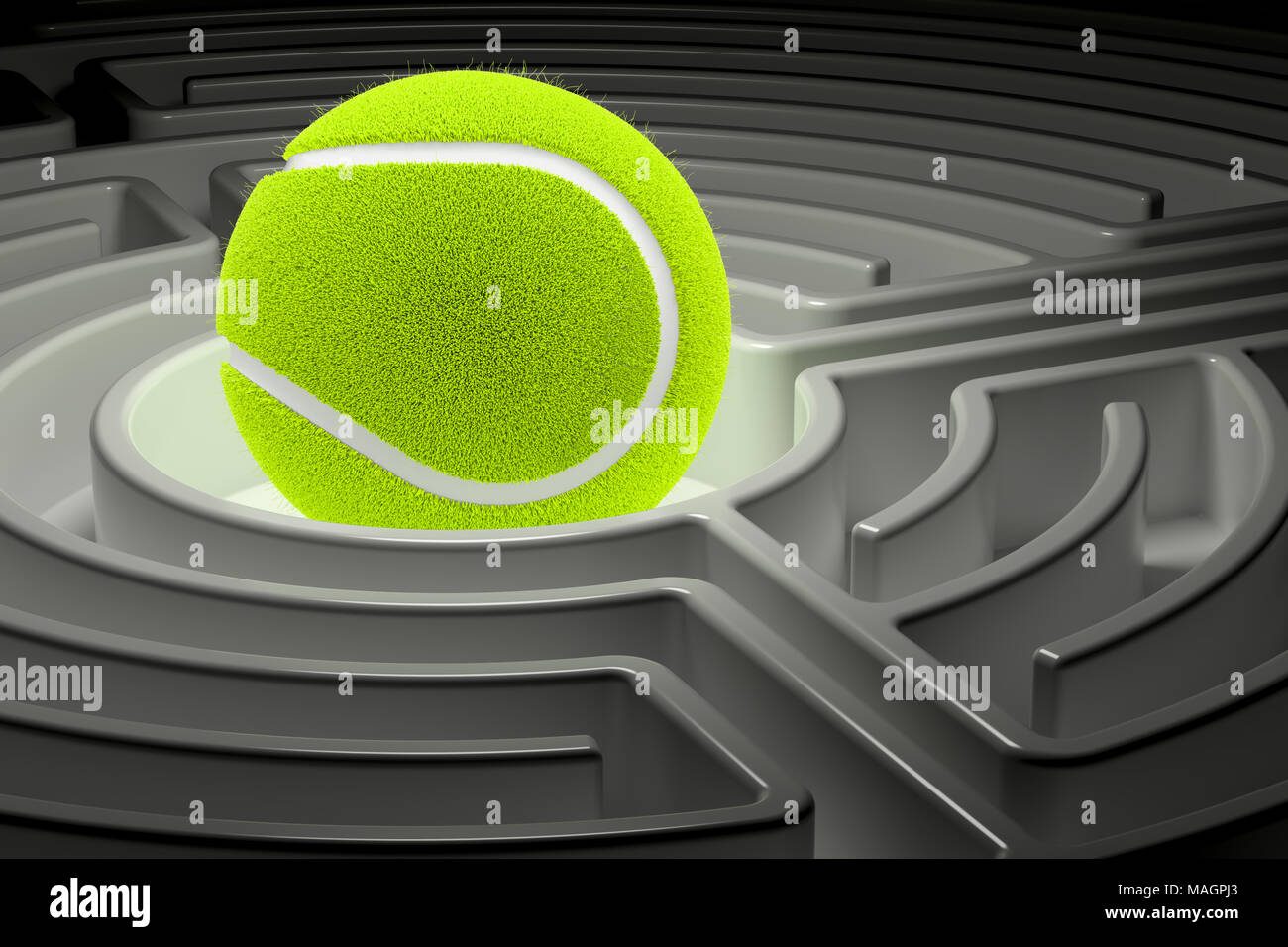 Tennis ball inside labyrinth maze. 3D rendering Stock Photo - Alamy