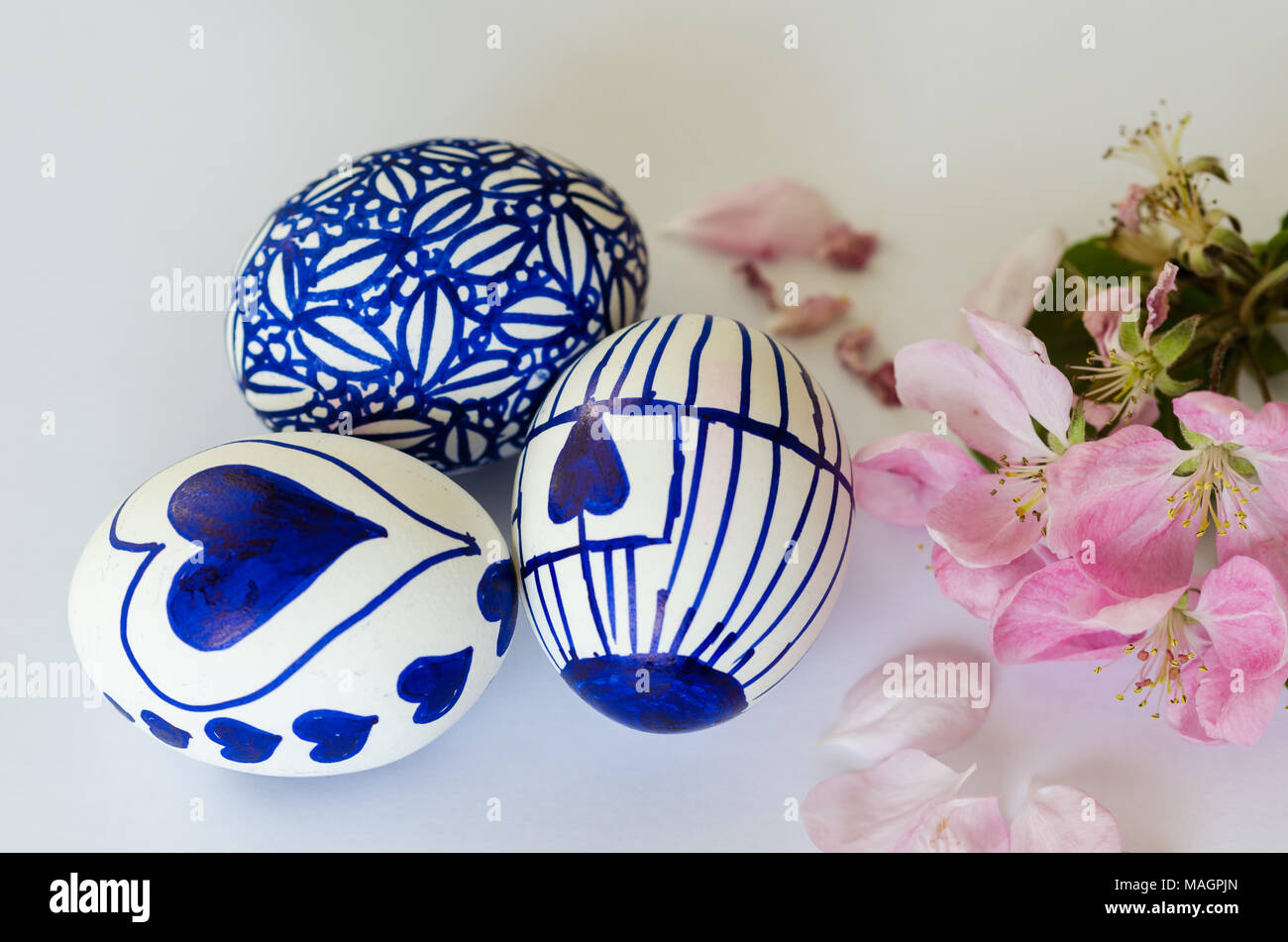 handmade designs drawn easter eggs on the white background Stock Photo ...