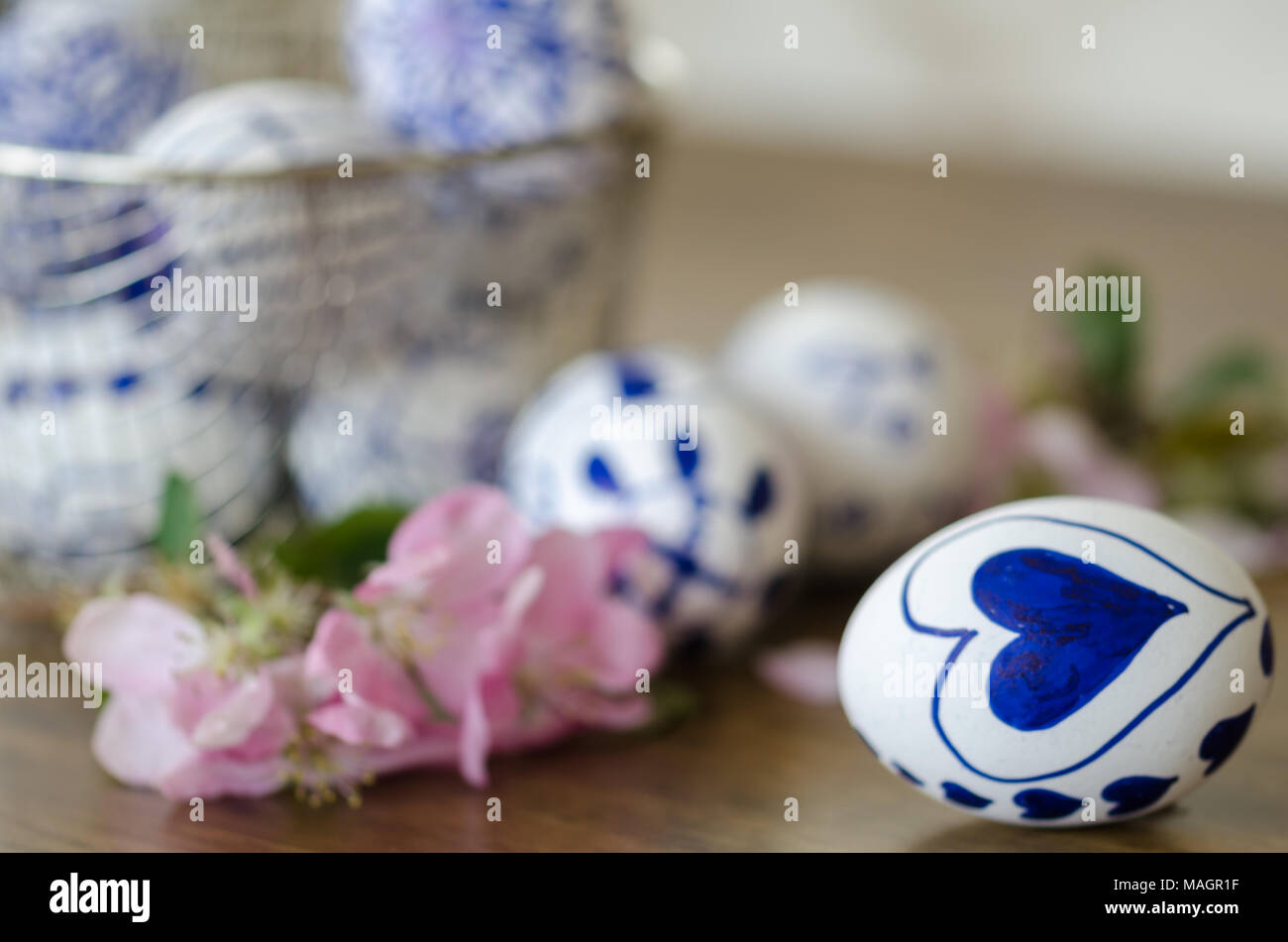 handmade designs drawn easter eggs in the bowl Stock Photo - Alamy
