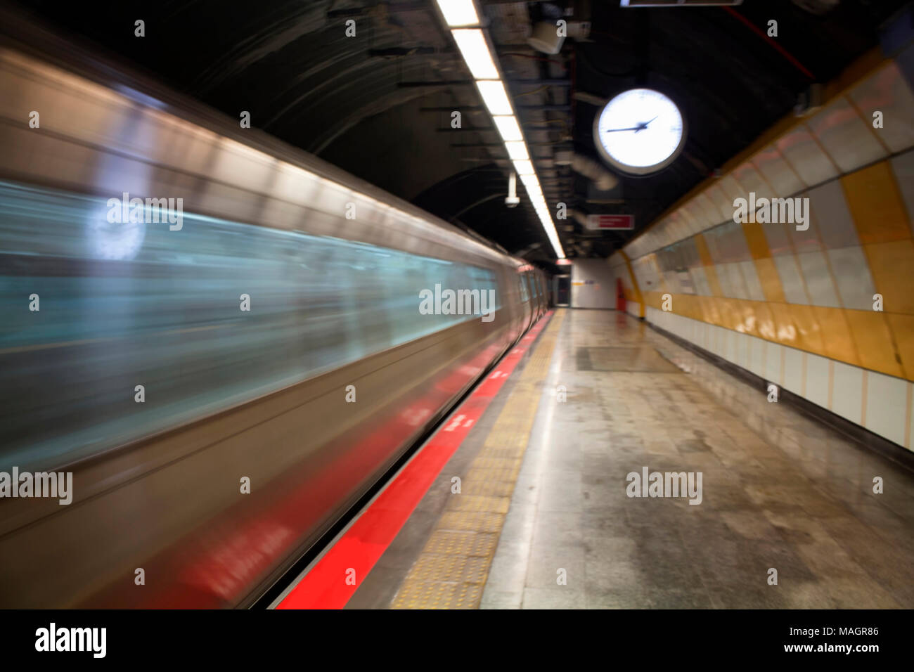 Blurry motion image of subway train in Istanbul subway station Stock ...