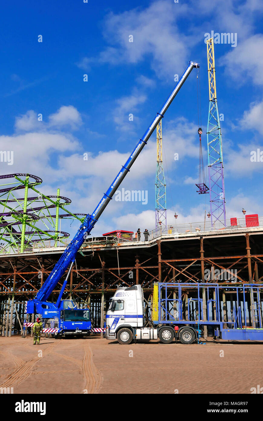 Construction of a roller coaster on the end of South pier in ...