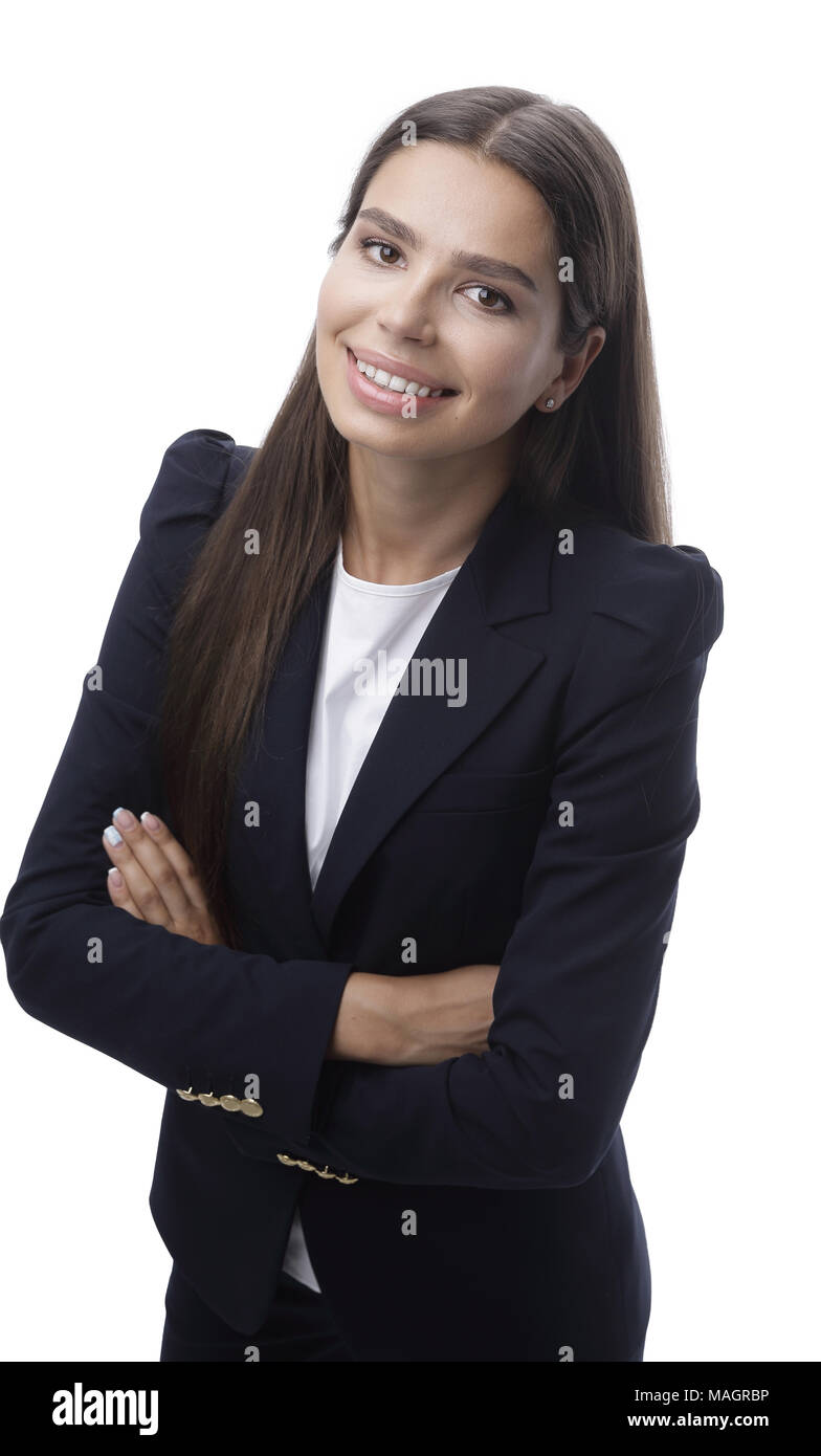 closeup of a smiling business woman standing Stock Photo - Alamy