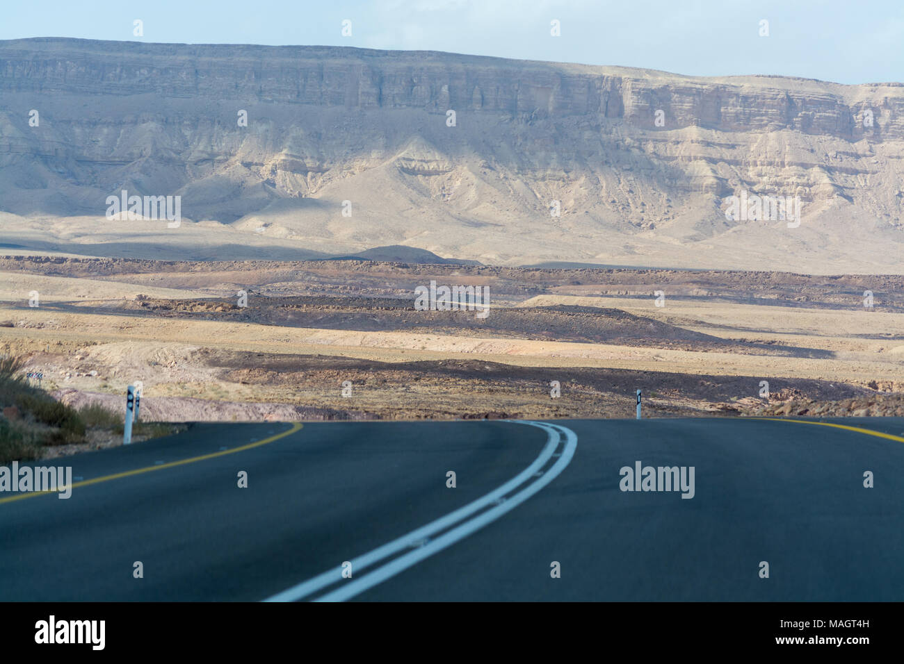 Asphalt road in desert Negev, Israel, road 40, transport infrastructure ...