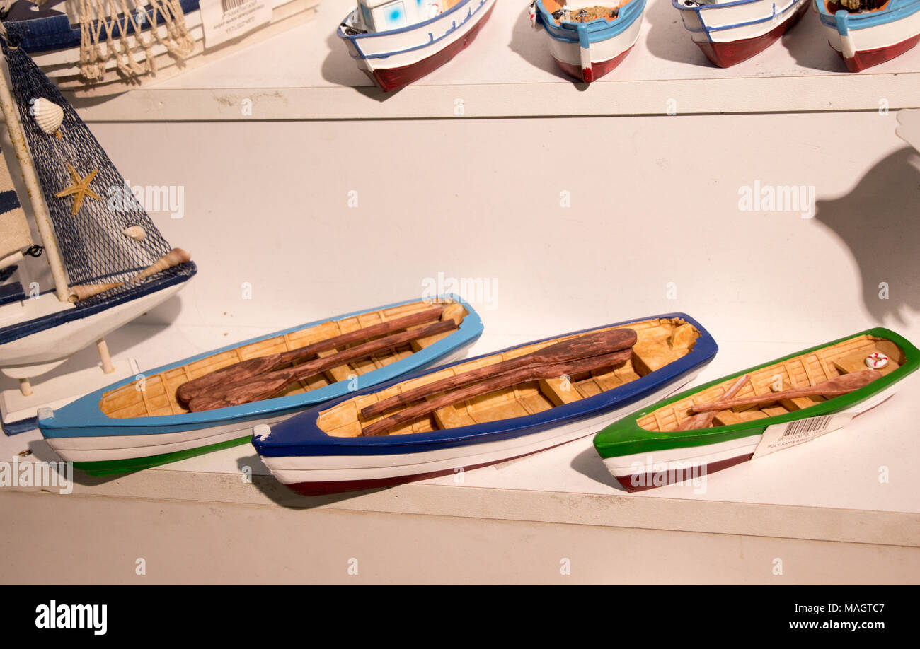 Set of small colorful wooden model boats Stock Photo - Alamy