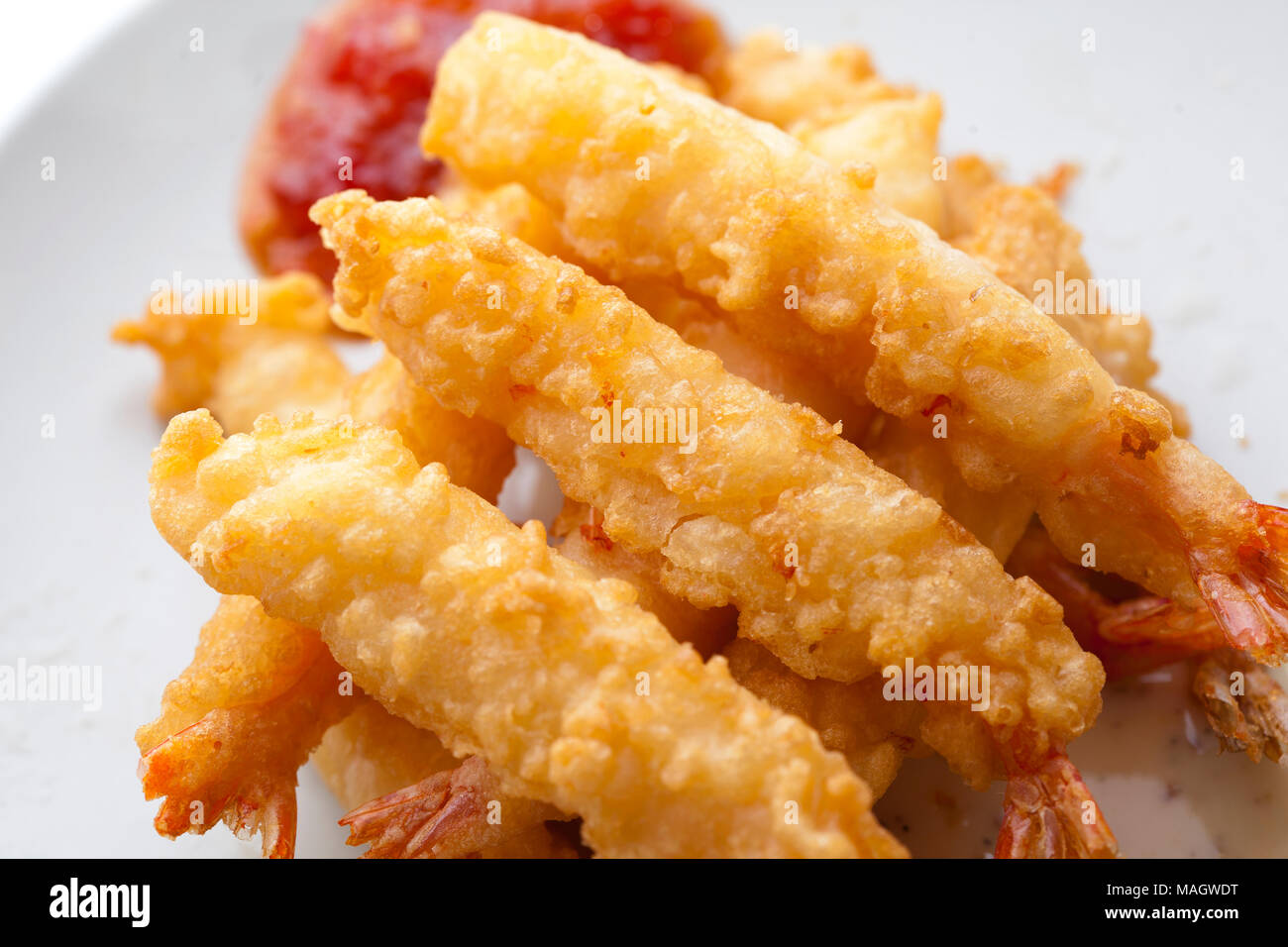 Prawns cooked in batter with a sweet chilli sauce Stock Photo - Alamy