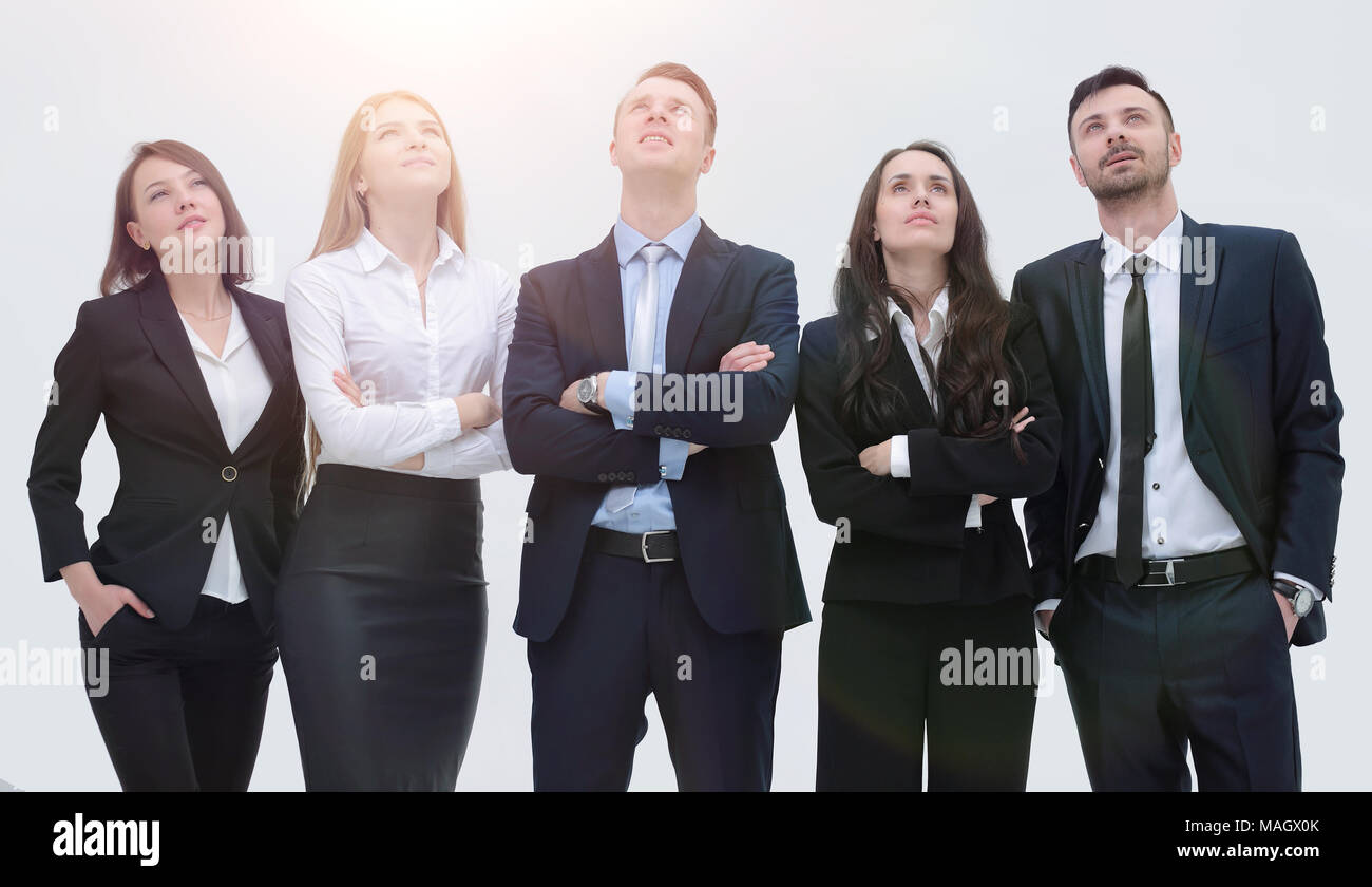 successful business team looking up Stock Photo - Alamy