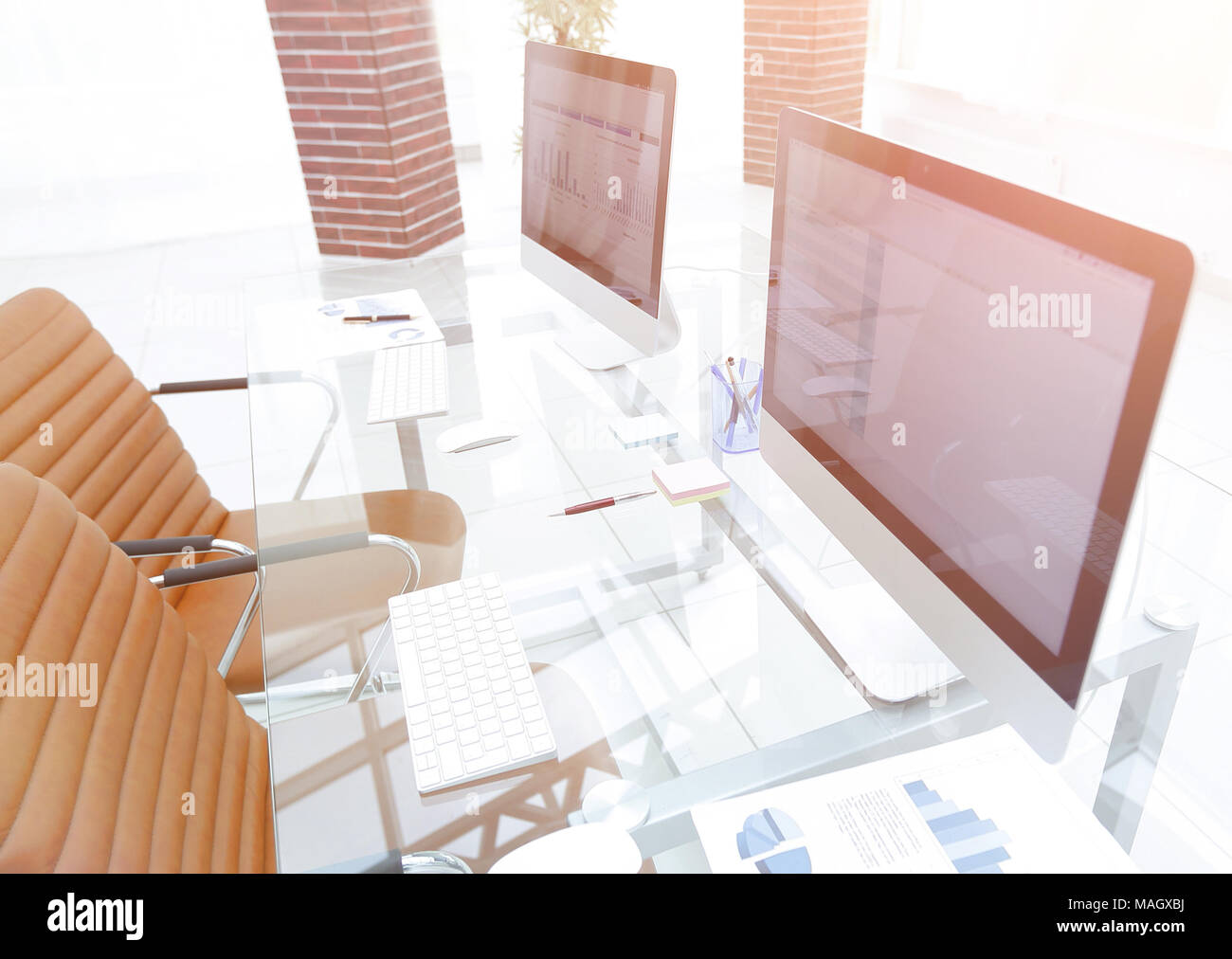stylish workplace with computer in modern office Stock Photo - Alamy