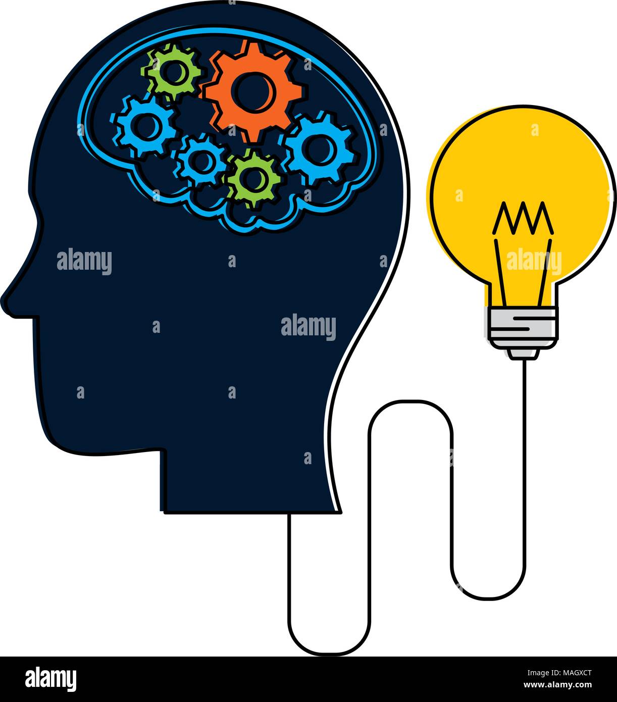human profile thinking with gears and bulb vector illustration design ...