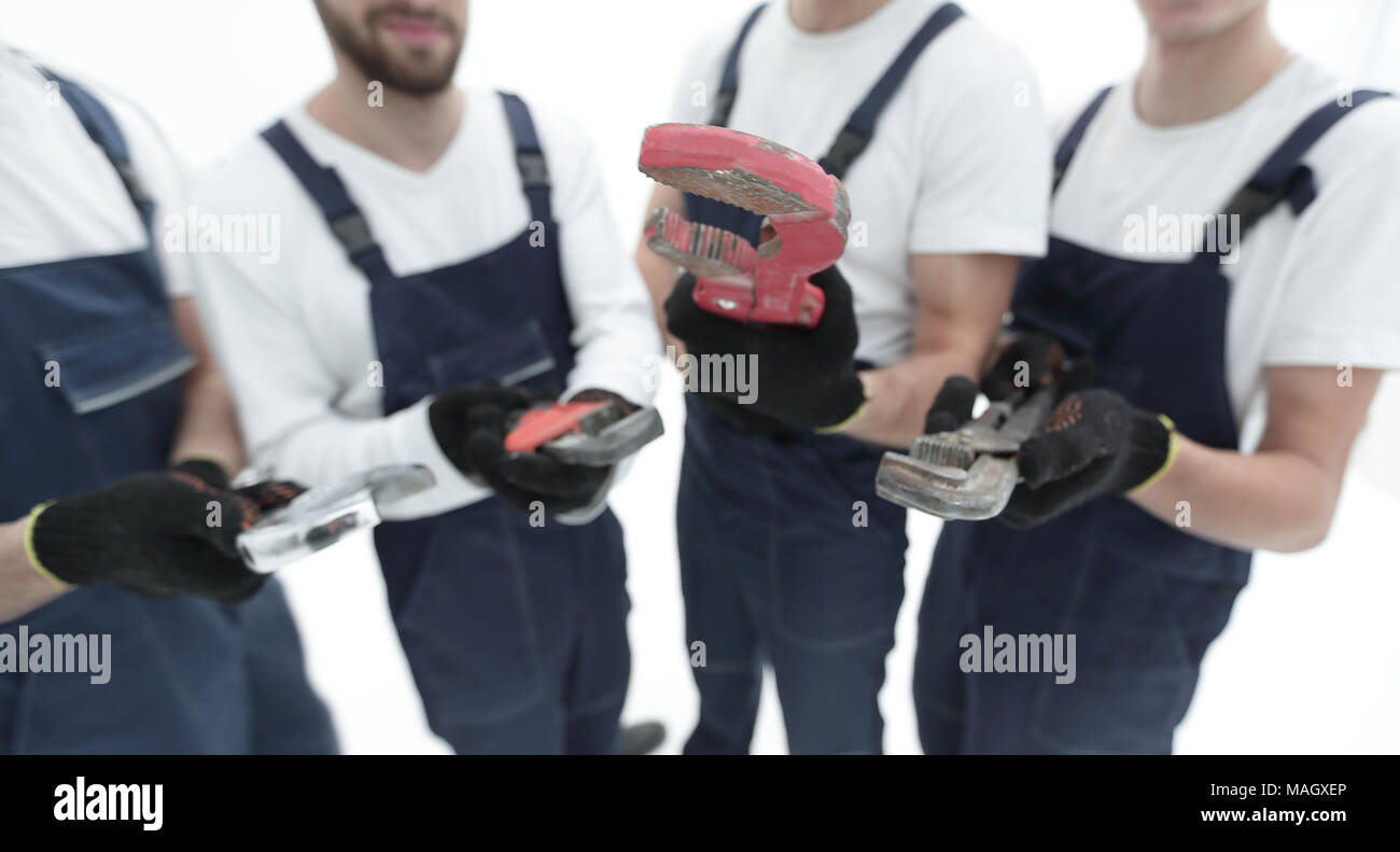 closeup.gas keys in the hands of the builders Stock Photo - Alamy