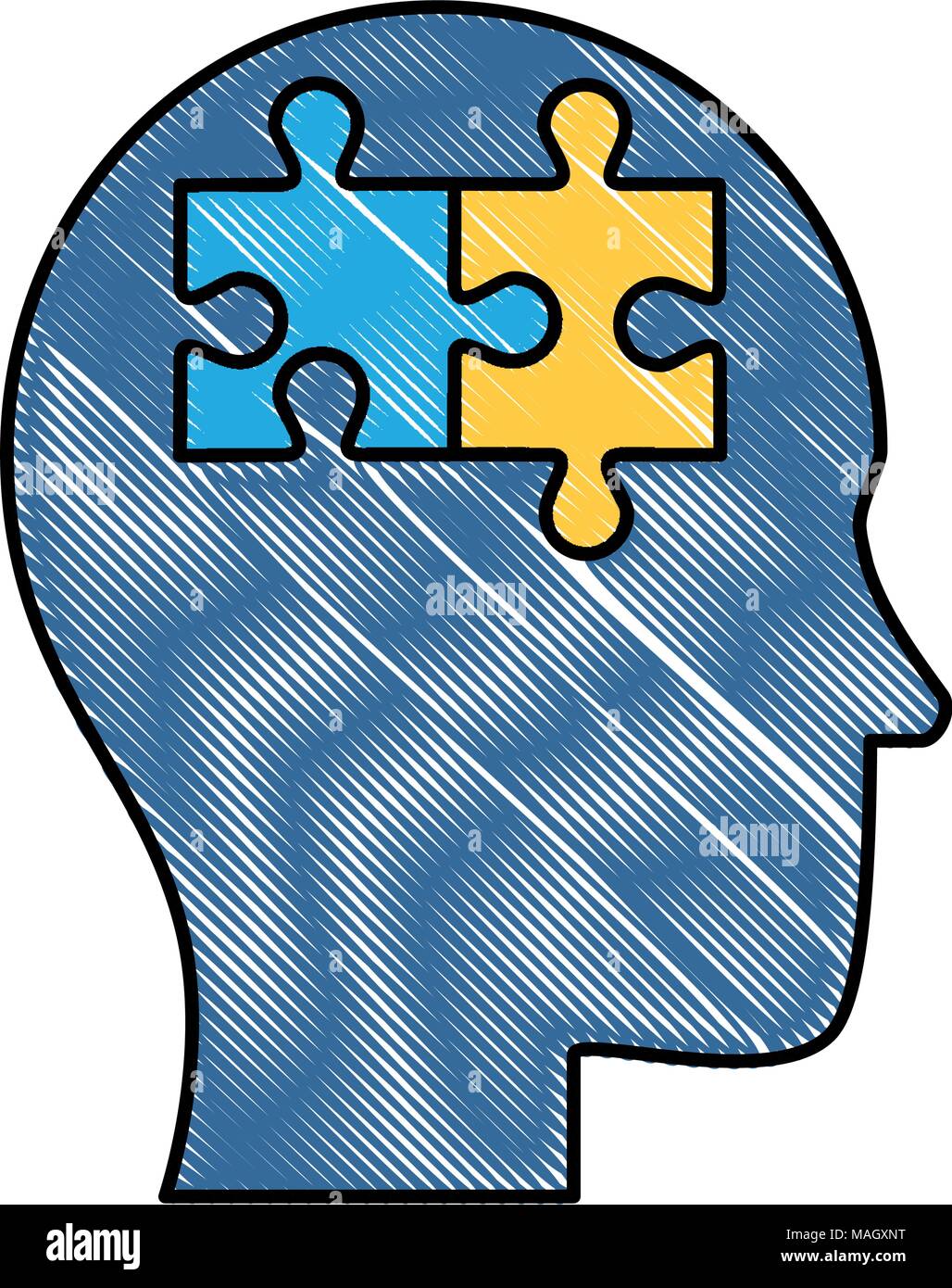 human profile thinking with puzzle pieces vector illustration design ...