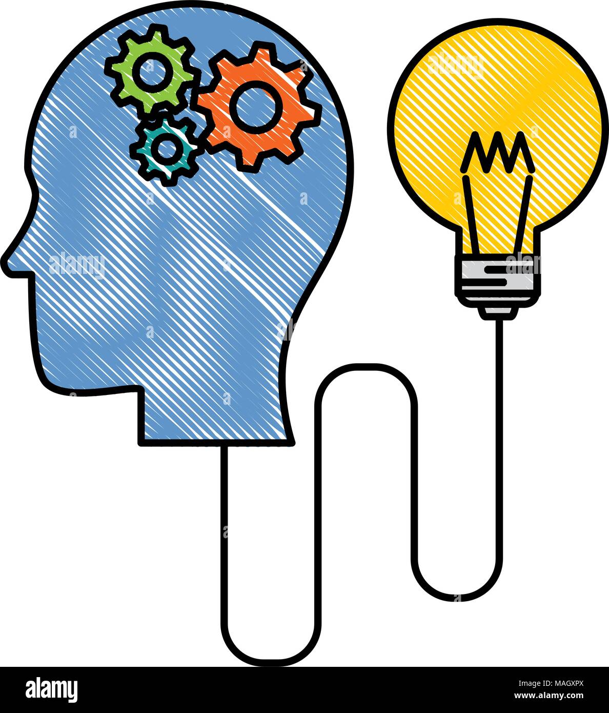 human profile thinking with gears and bulb vector illustration design ...