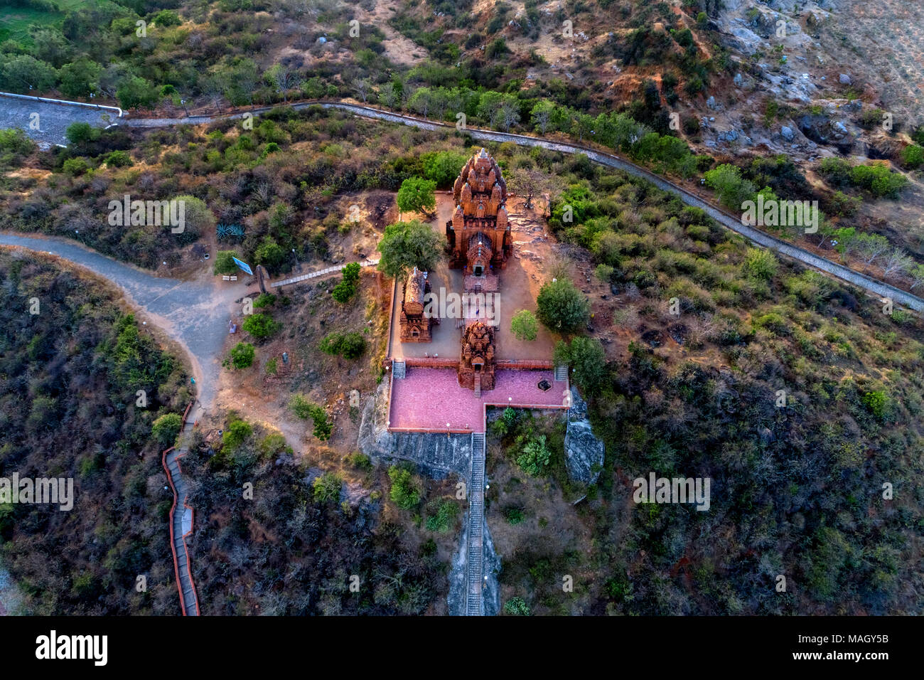 Aerial view of Poklongarai champa tower. Old Brick cham towers in Phan ...