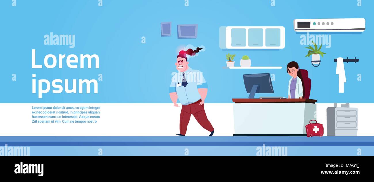 Angry Patient On Hospital Or Clinic Reception Waiting For Doctor ...