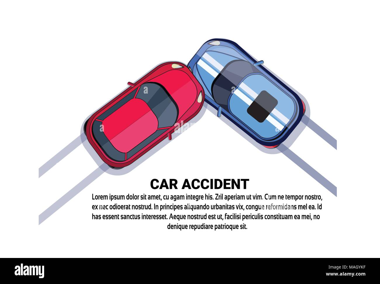 Car Accident Collision Top Angle View Over White Background With Copy ...