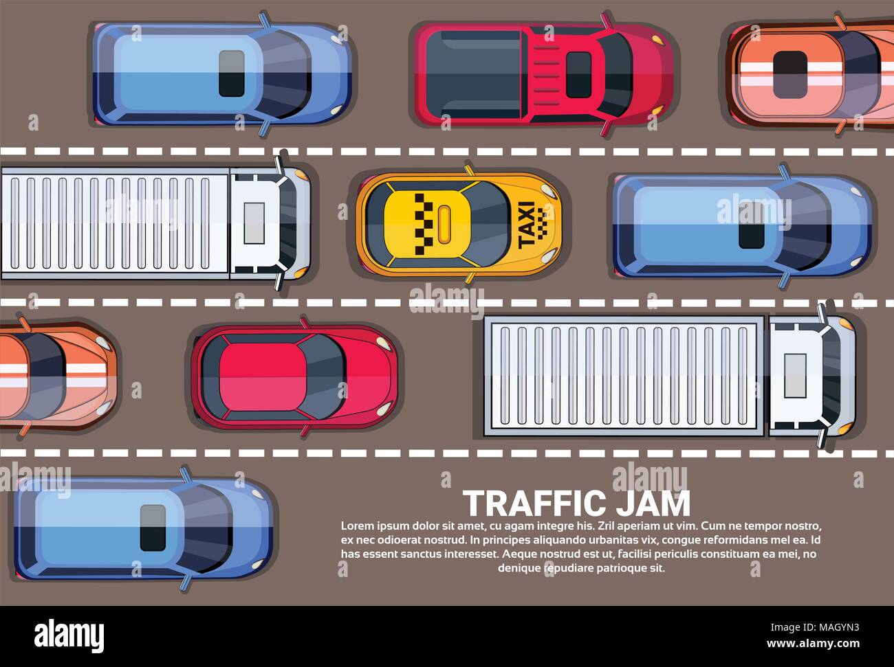 Road Full Of Cars And Trucks Top Angle View Traffic Jam On Highway ...