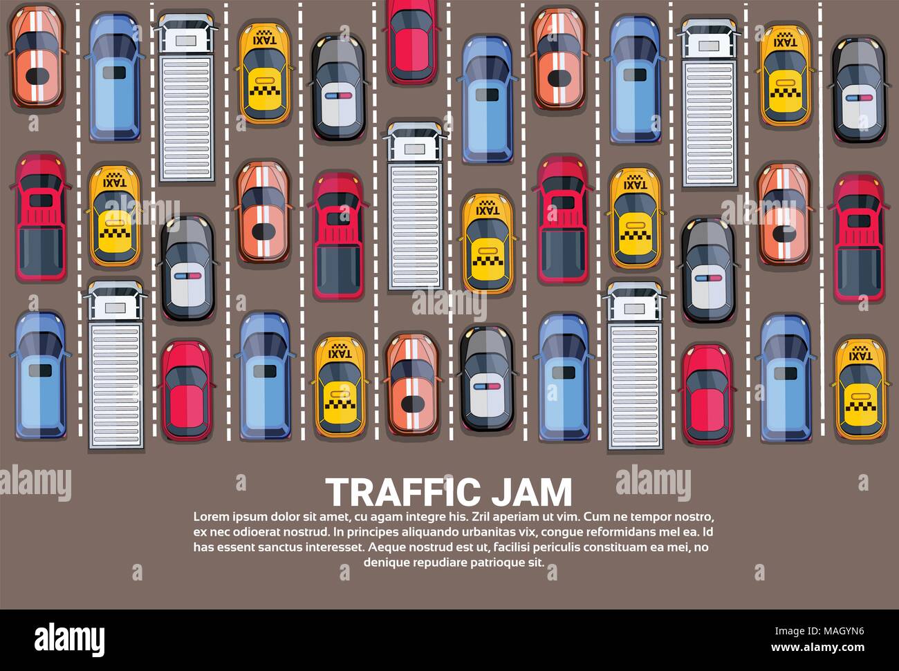 Highway Traffic Jam Top Above View With Road Full Of Different Cars ...