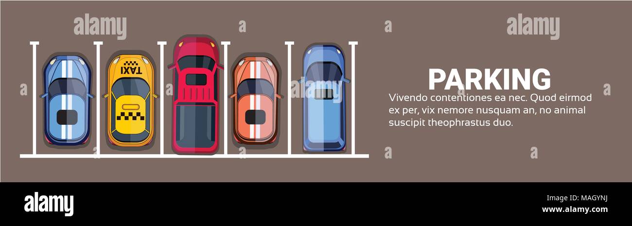 Top View Of City Parking Lots With Set Of Different Cars, Park Zone ...