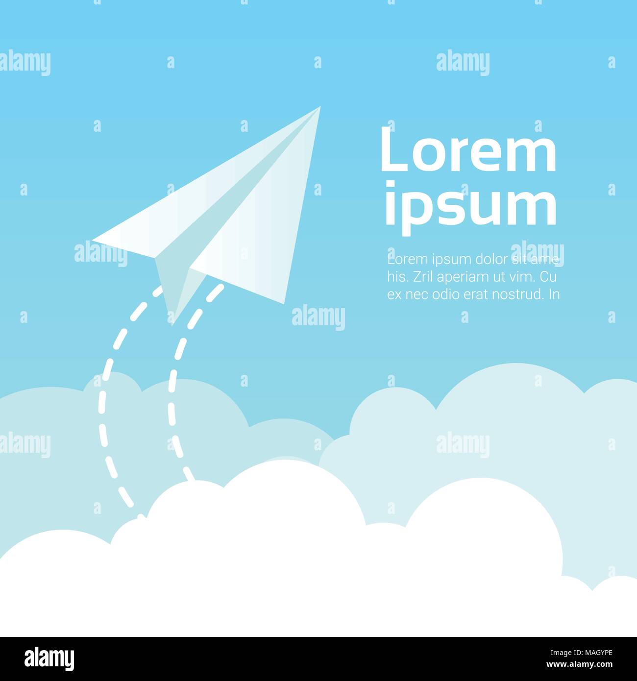 Paper Plane In Sky Over Clouds At Blue Copy Space Background Stock ...
