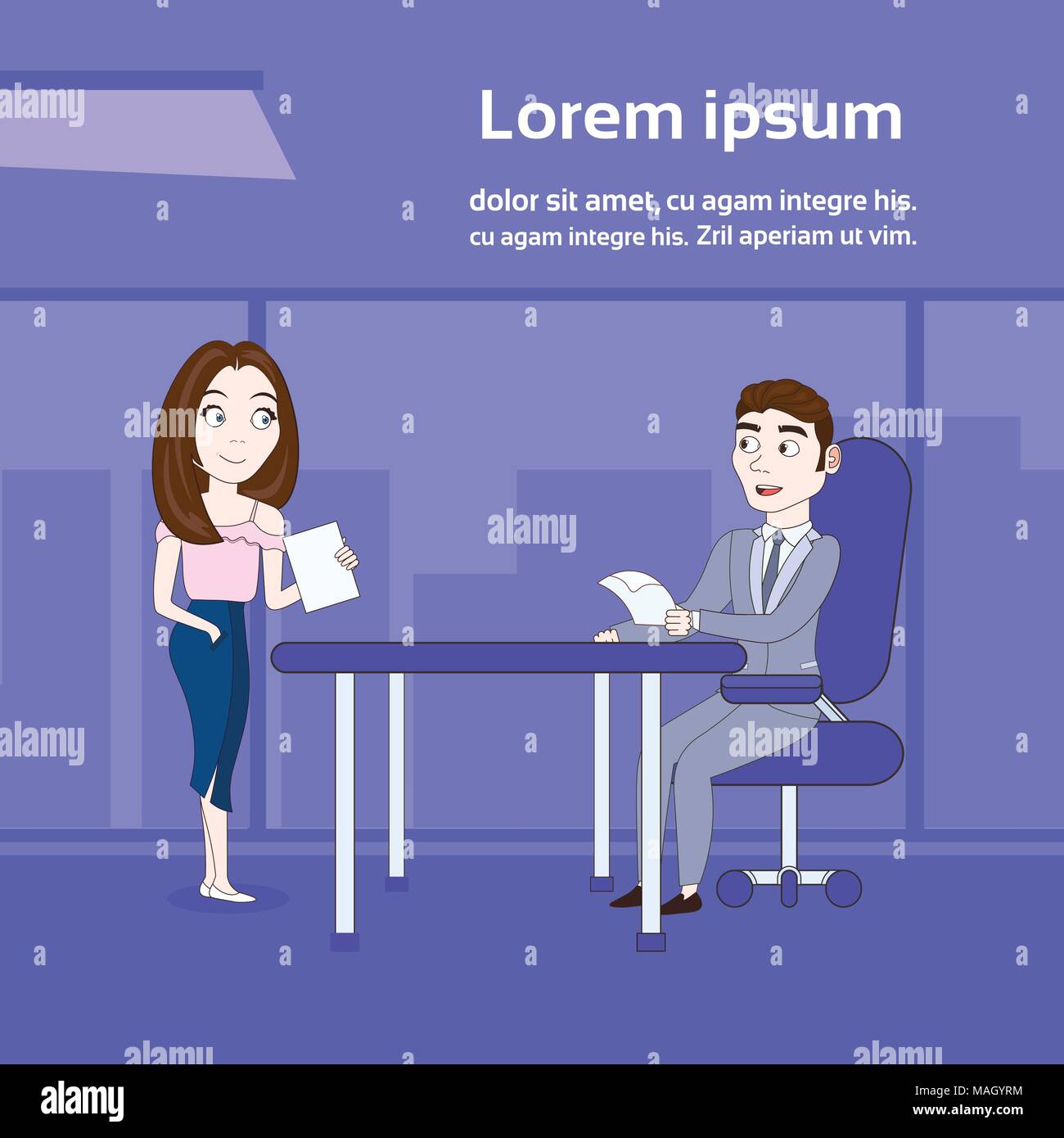 Manager giving paper to an employee Stock Vector Images - Alamy