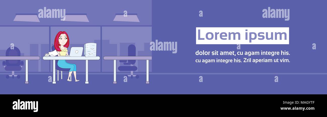 Business Woman Working With Documents And Laptop Computer Sitting At ...