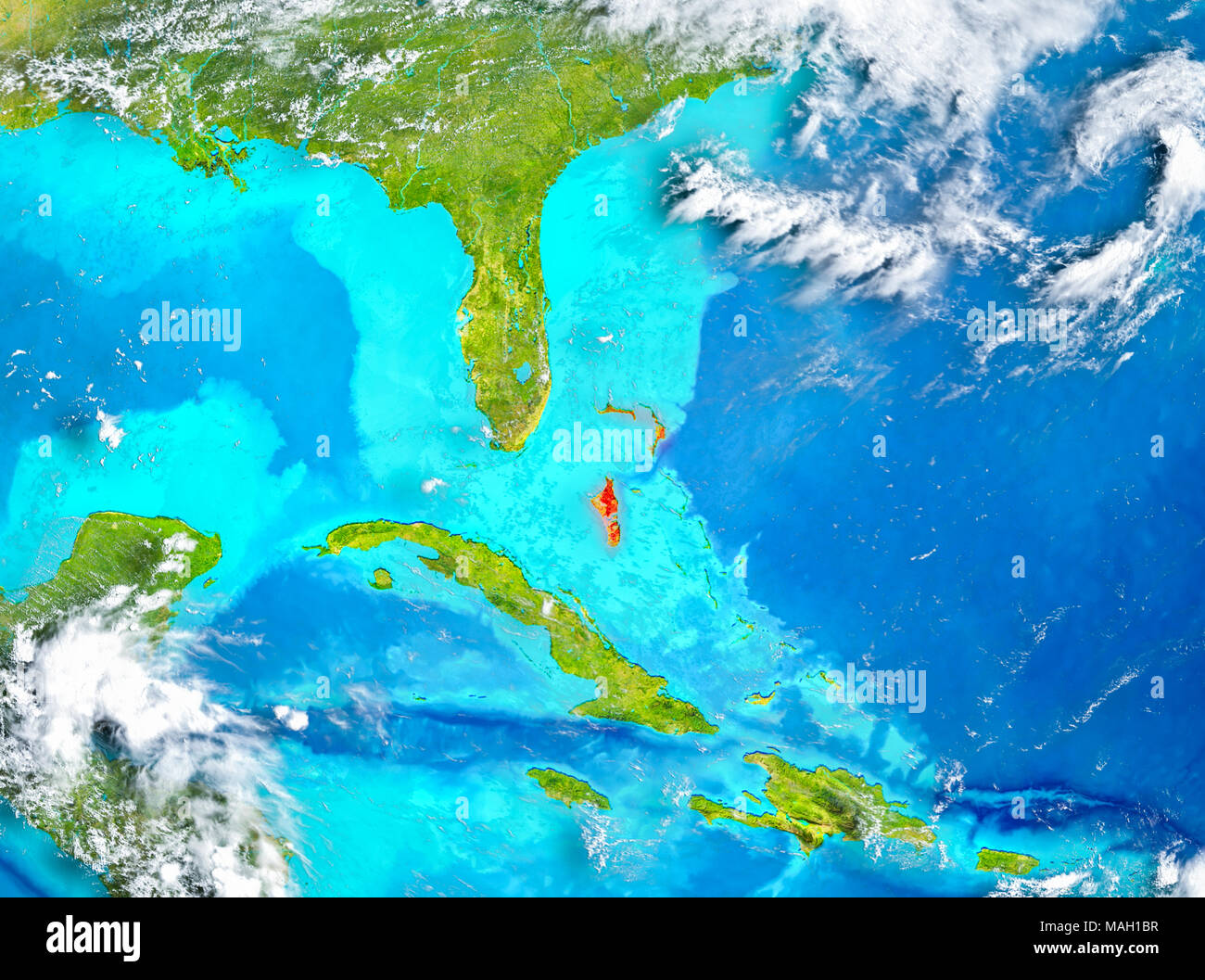 Bahamas highlighted in red on planet Earth. 3D illustration. Elements ...