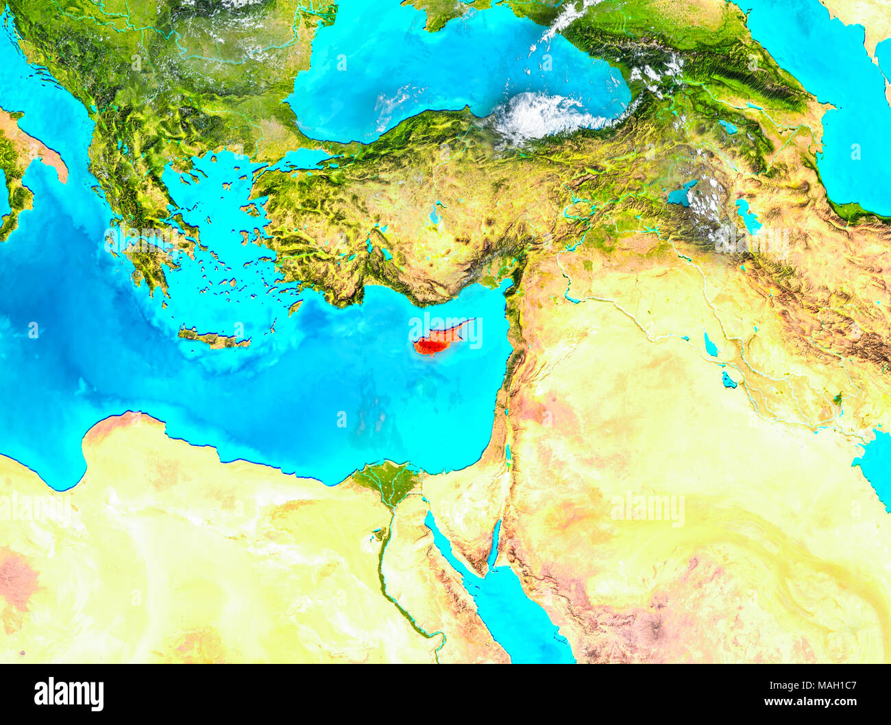Cyprus highlighted in red on planet Earth. 3D illustration. Elements of ...