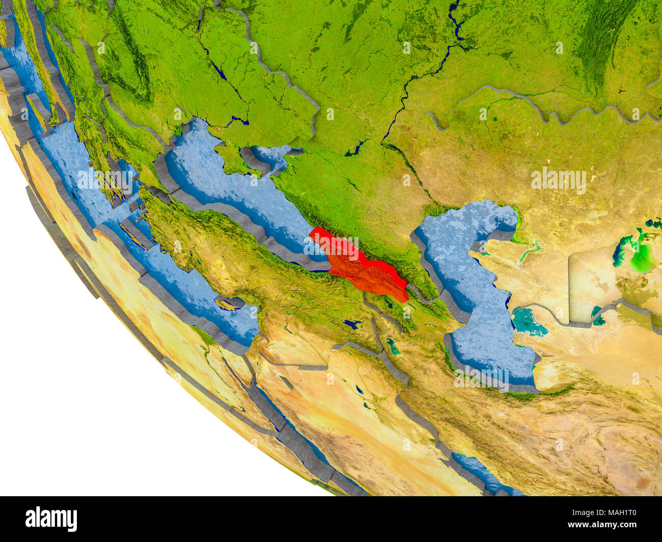 Map of Georgia in red on globe with real planet surface, embossed ...