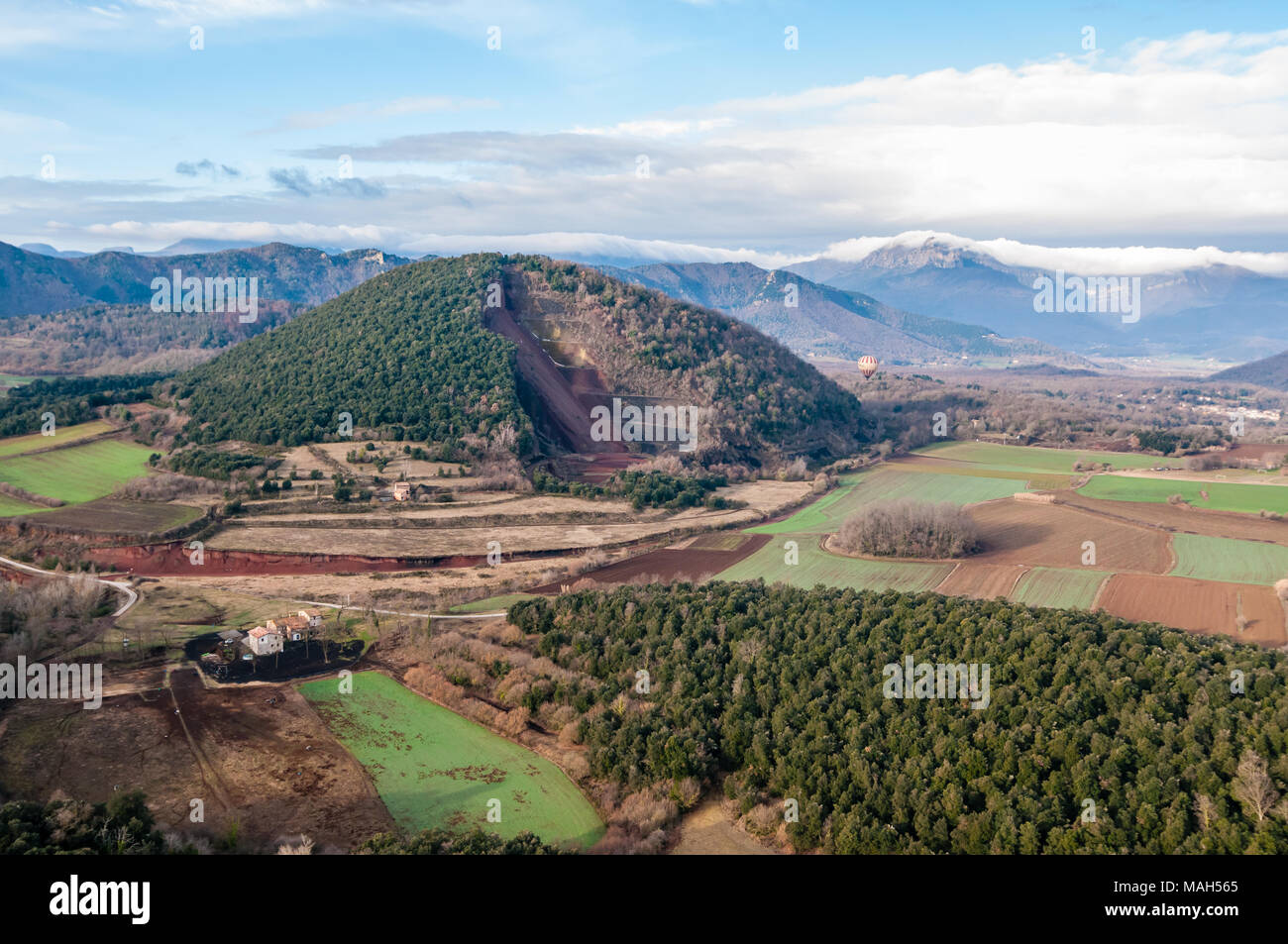 aerial view of croscat open volcano, Olot, Garrotxa, Catalonia, Spain ...
