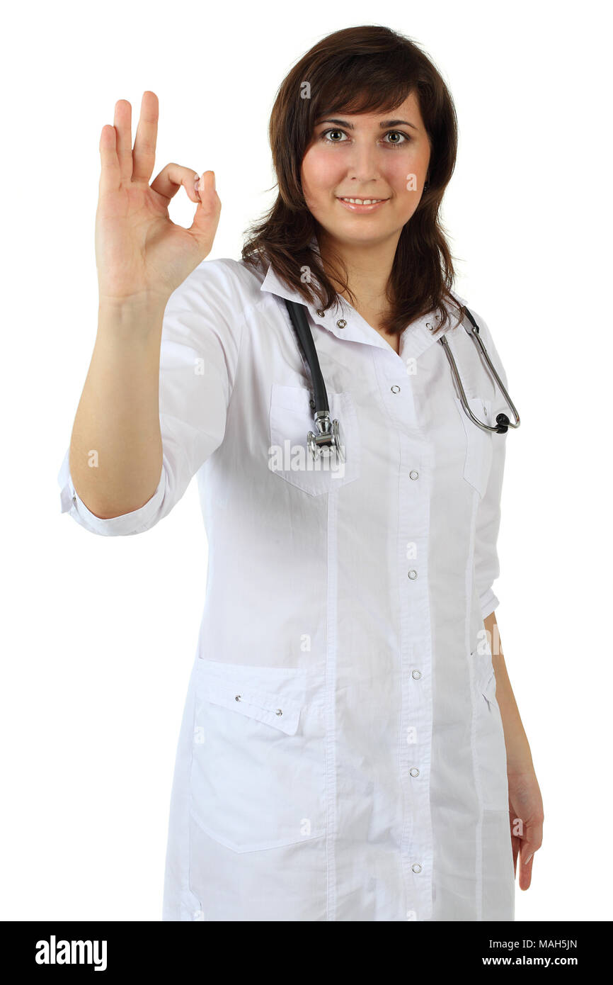 Happy doctor - ok sign, isolated on white Stock Photo - Alamy