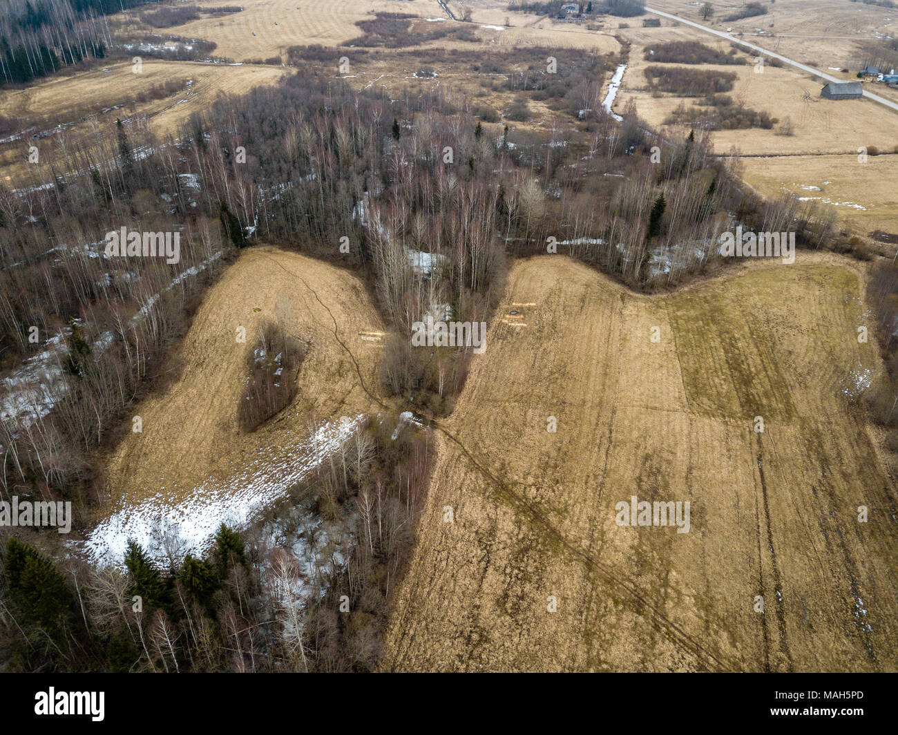drone image. aerial view of rural area with houses and road network ...
