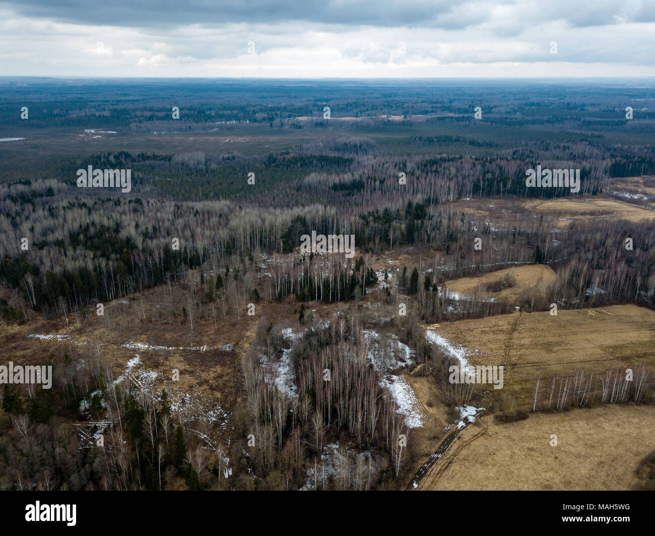 drone image. aerial view of rural area with houses and road network ...