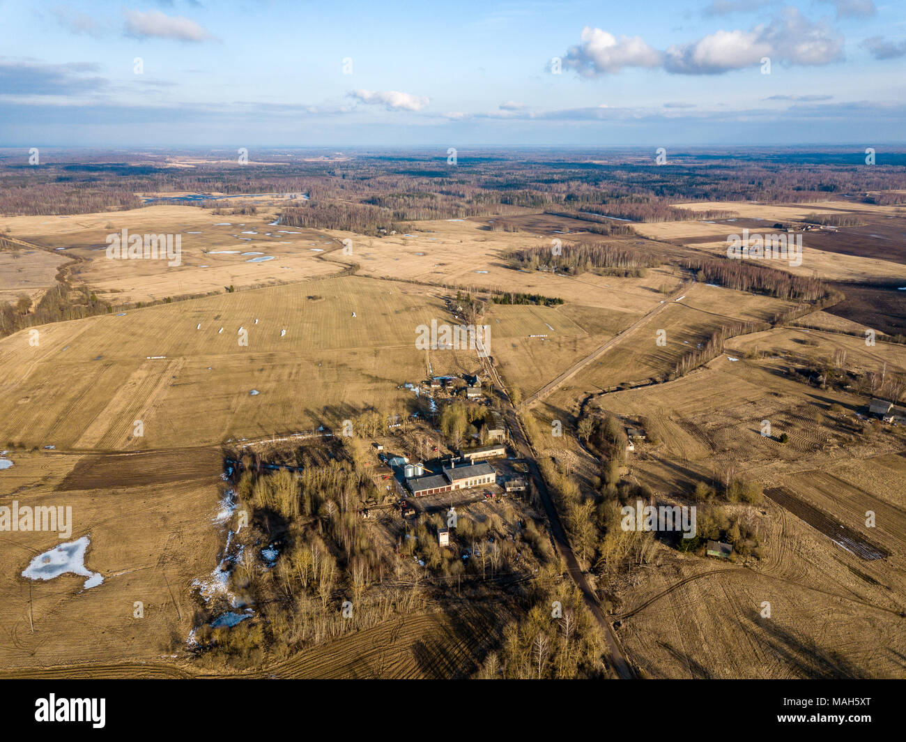drone image. aerial view of rural area with houses and road network ...