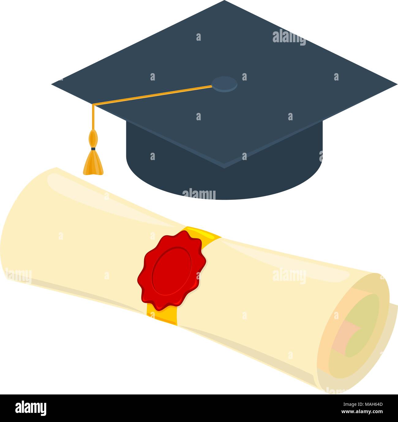 Colorful cartoon diploma scroll graduation hat set. Graduation theme ...