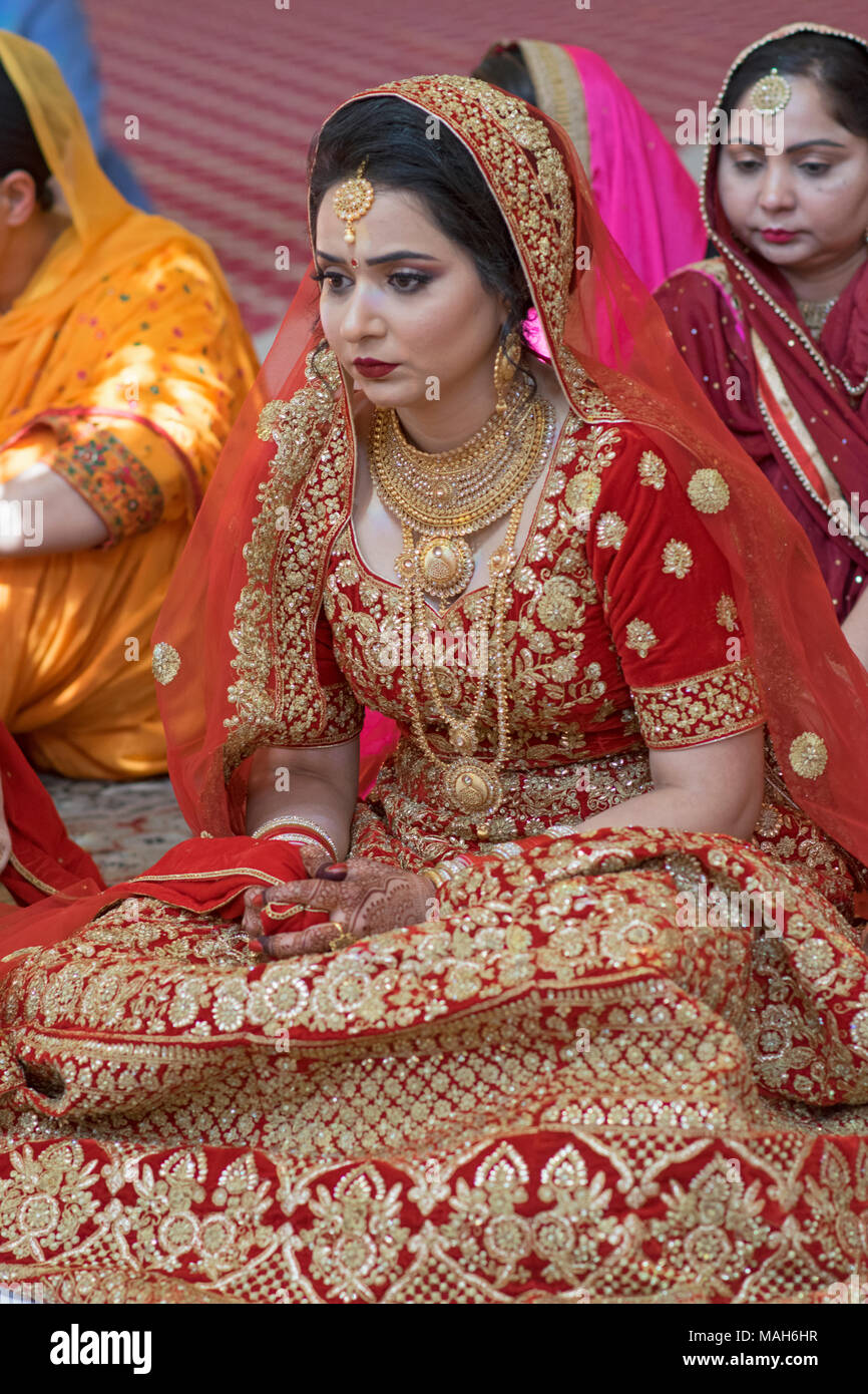 A beautiful Sikh woman seated during her wedding ceremony at the ...