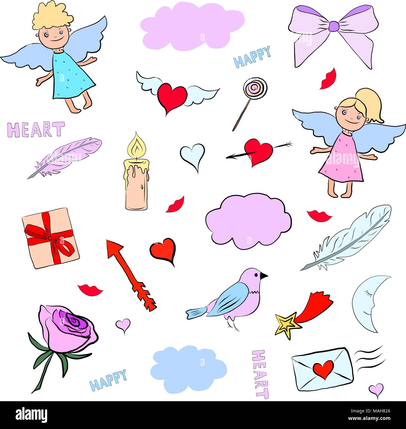 vector hand drawn illustration set angels doodle Stock Vector Image ...