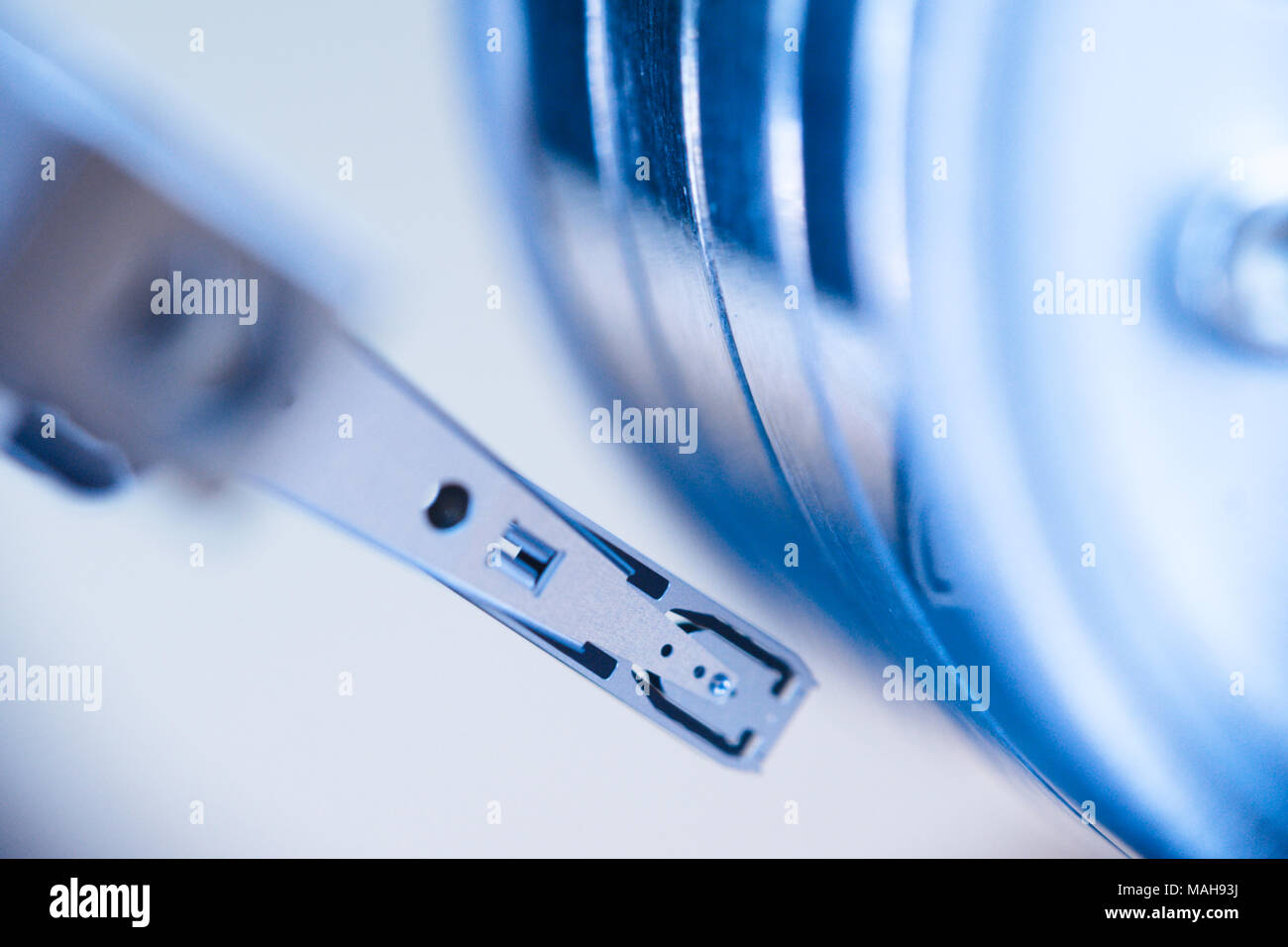 closeup inside the hard drive, read write head Stock Photo - Alamy