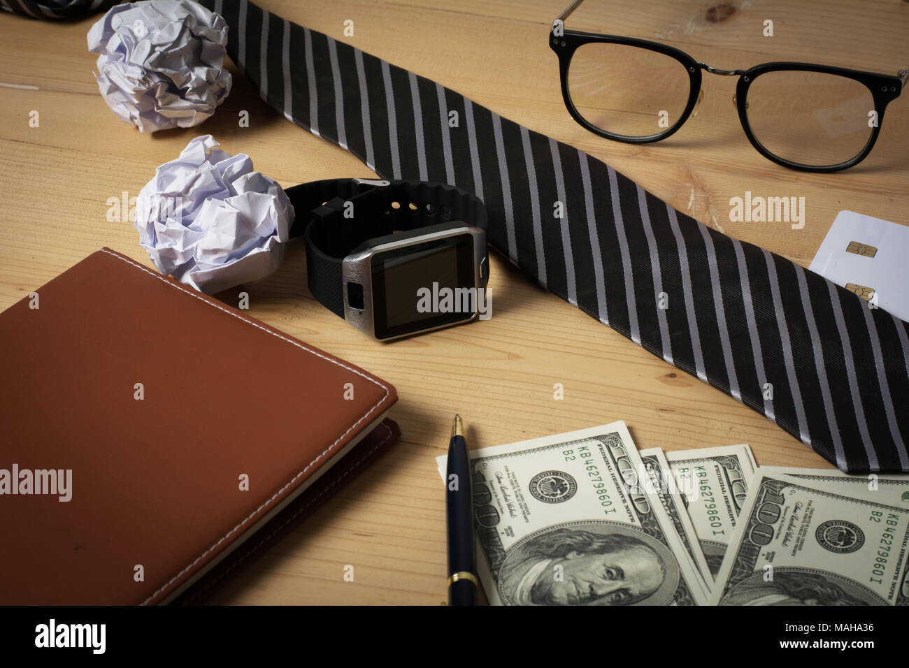 business workplace with money and note plan. Business finance concept ...