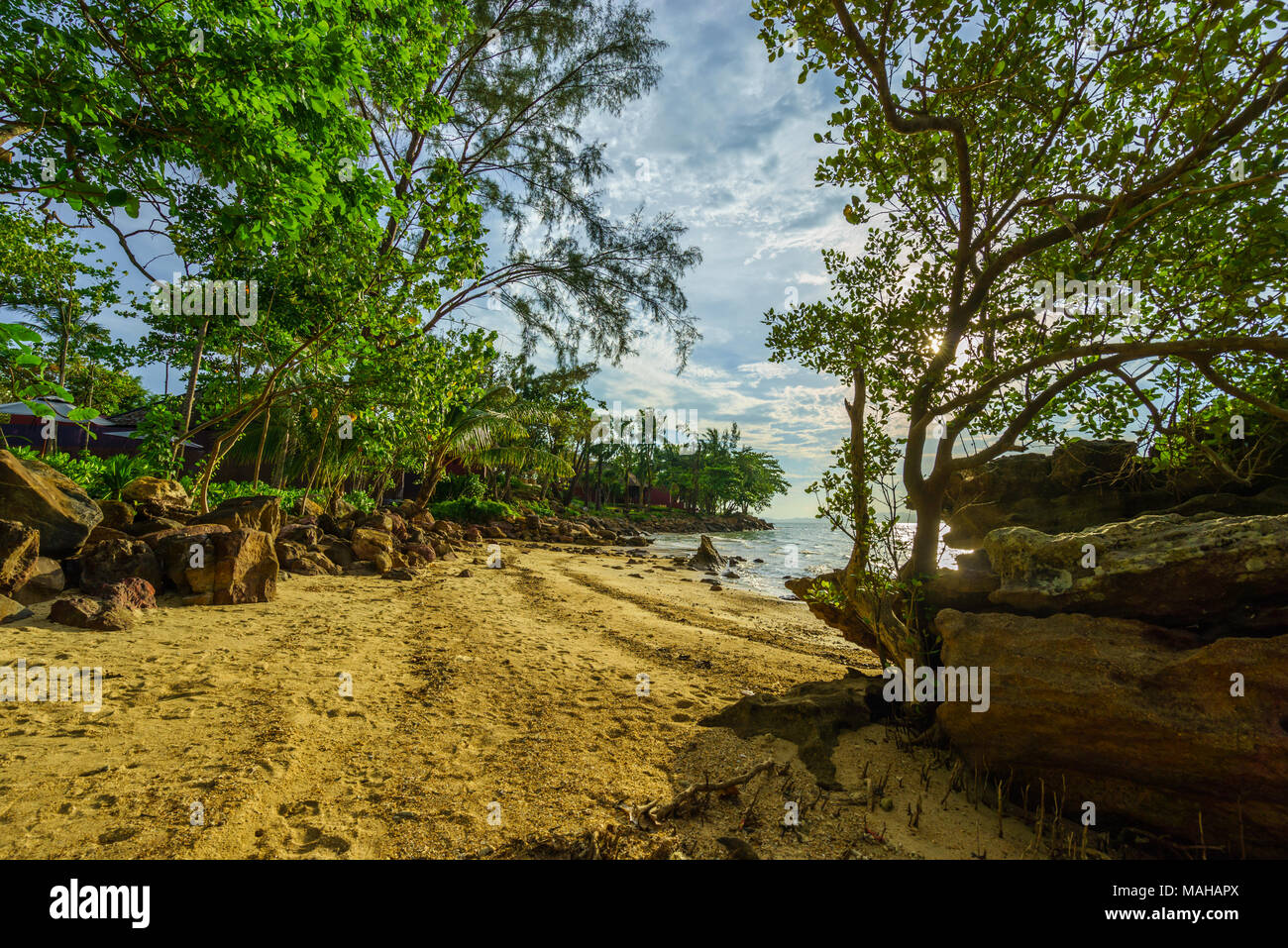 Beautiful Tropical beach at sunset at summer resort Stock Photo - Alamy