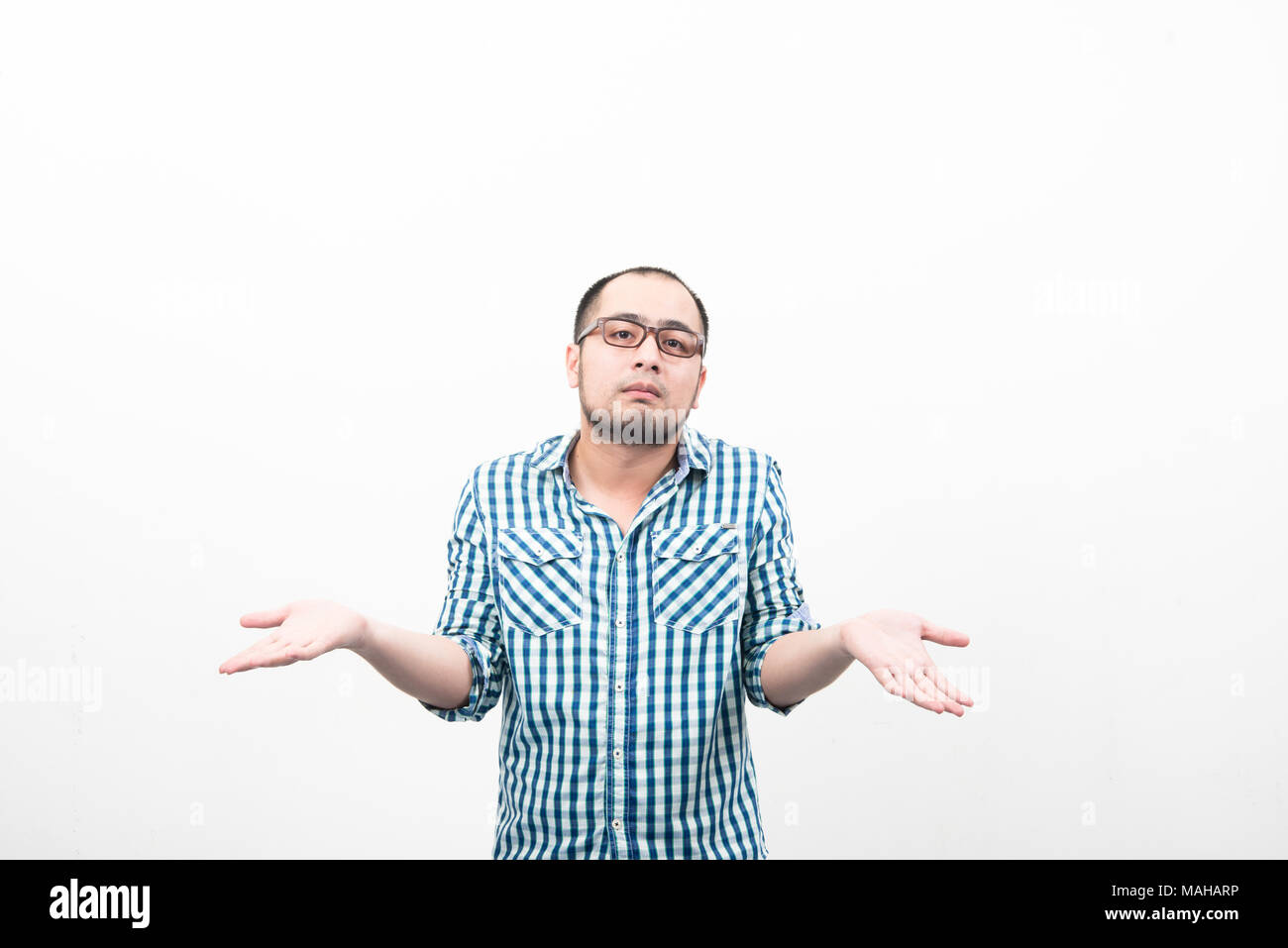 Handsome Man holding up his hands showing he has nothing isolated on ...