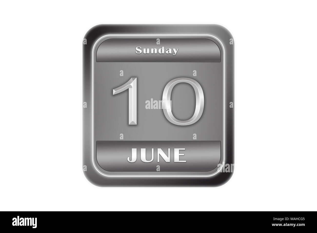 Date June 10, Sunday is written on a metal plate Stock Photo - Alamy