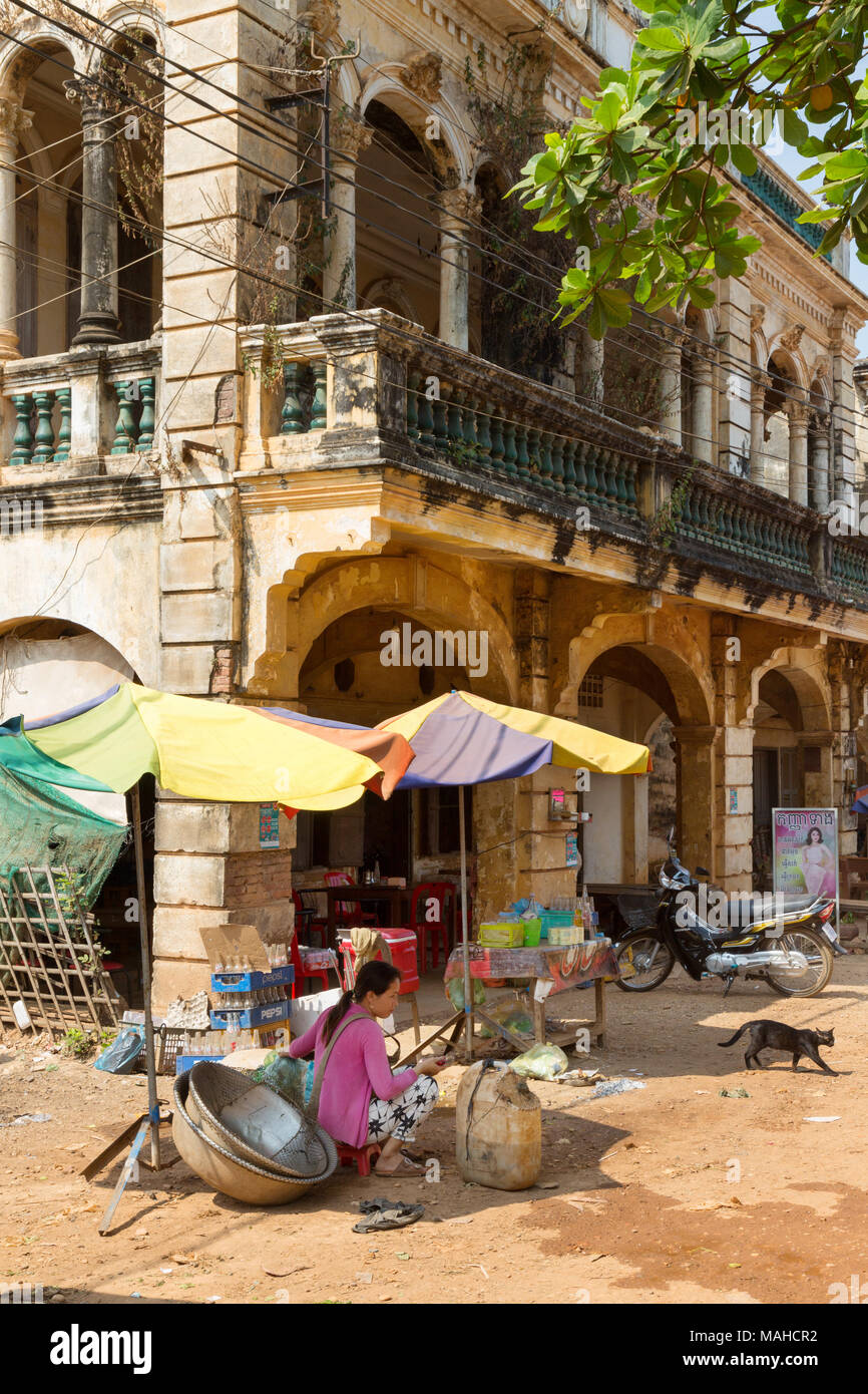 Asia market - street scene in Chhlong village market, with old french ...