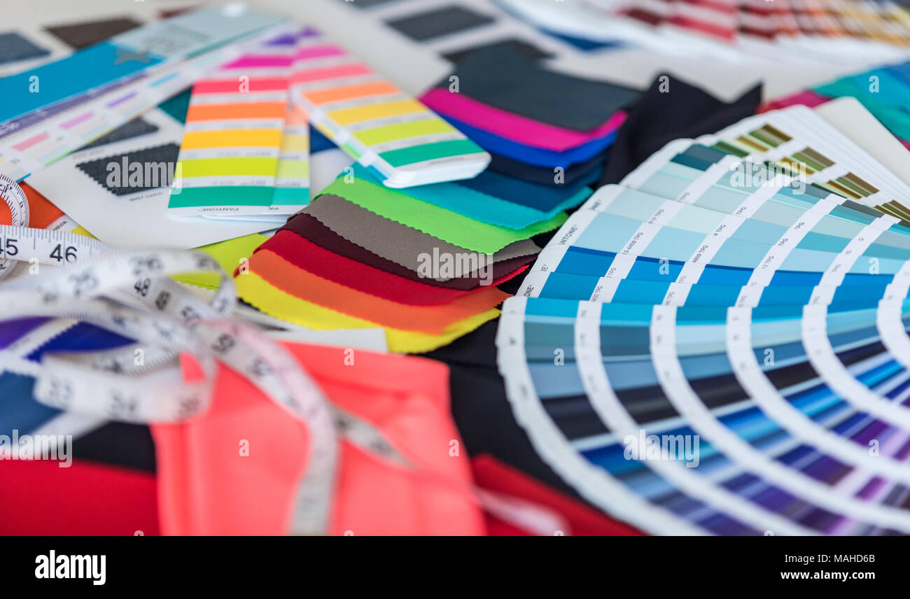 Pantone Books and Colourful Fabrics Stock Photo - Alamy