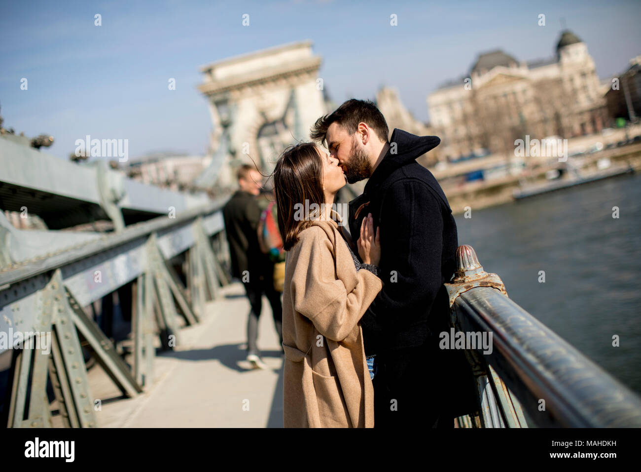 Loving couple on Chain bridge, Budapest, Hungary Stock Photo - Alamy