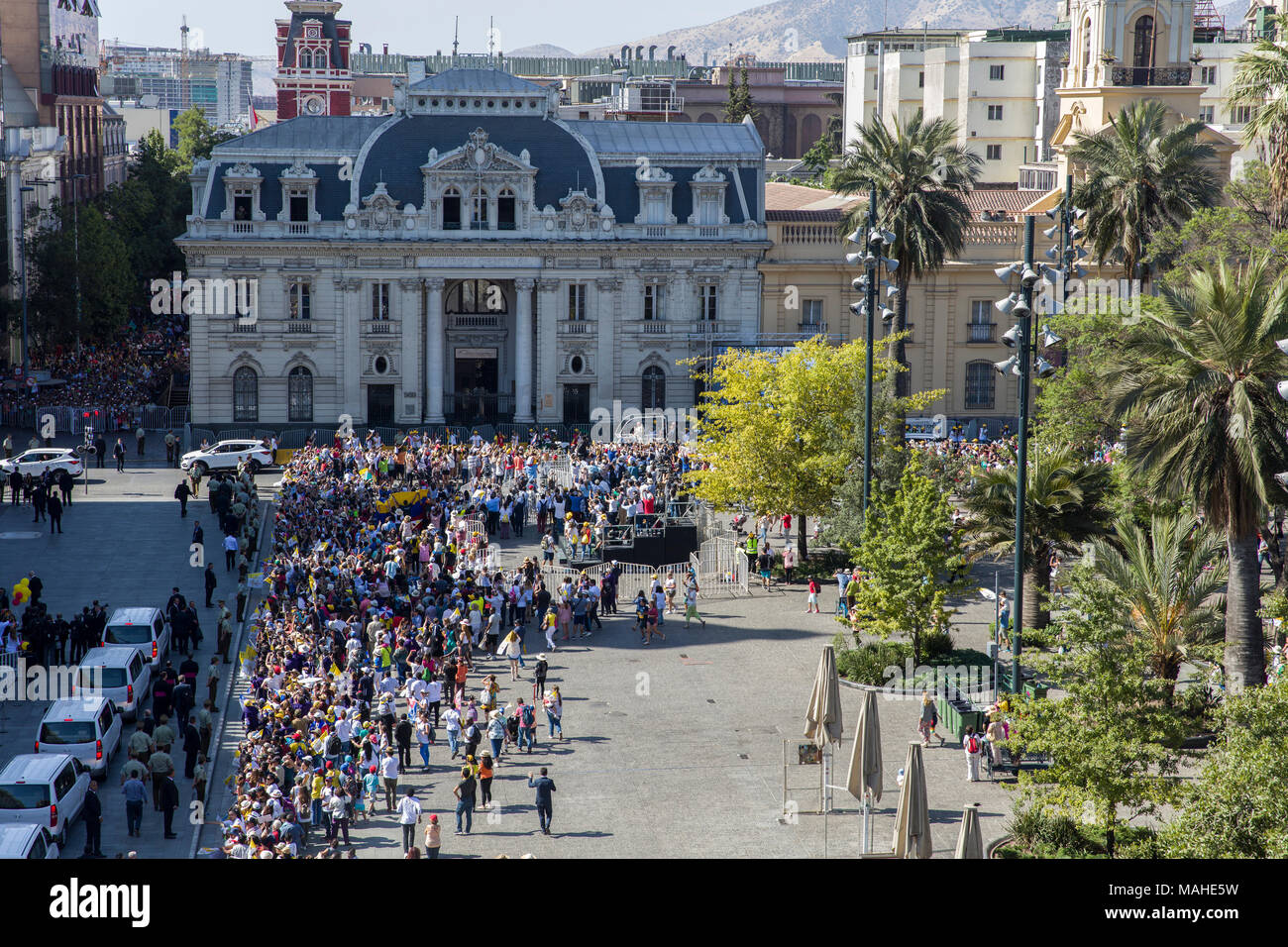 Unidentified people on the street of Santiago de Chile during visit of ...