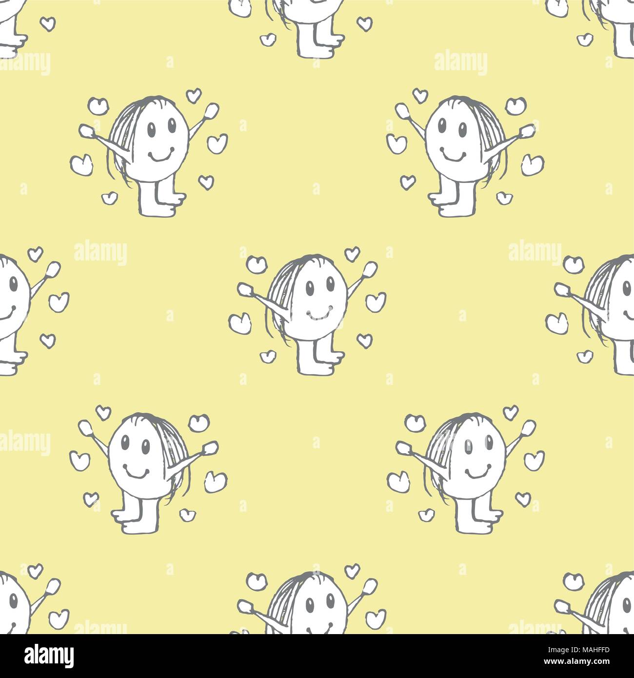 Conversational kids motif seamless pattern design in pastel yellow and ...