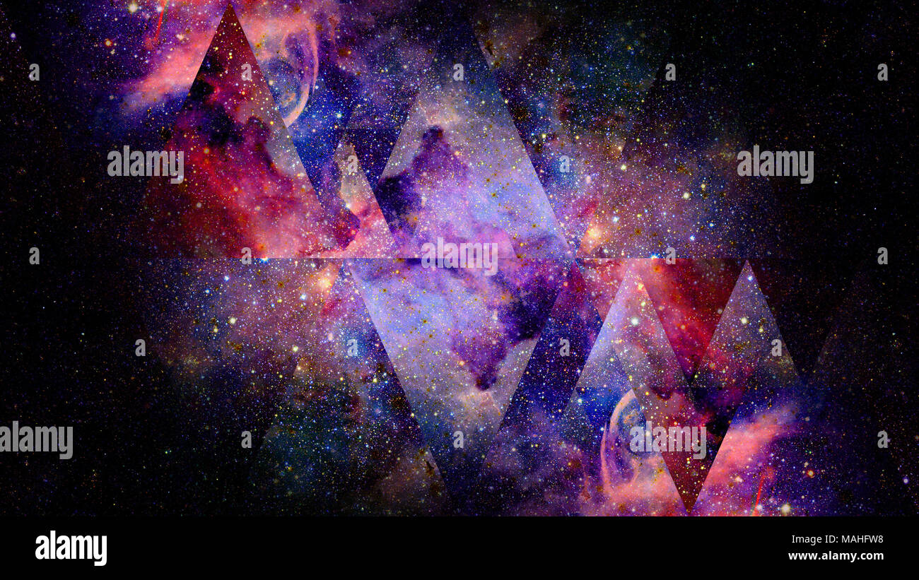 Universe, nebula, galaxy and the sacred geometry collage. Abstract ...