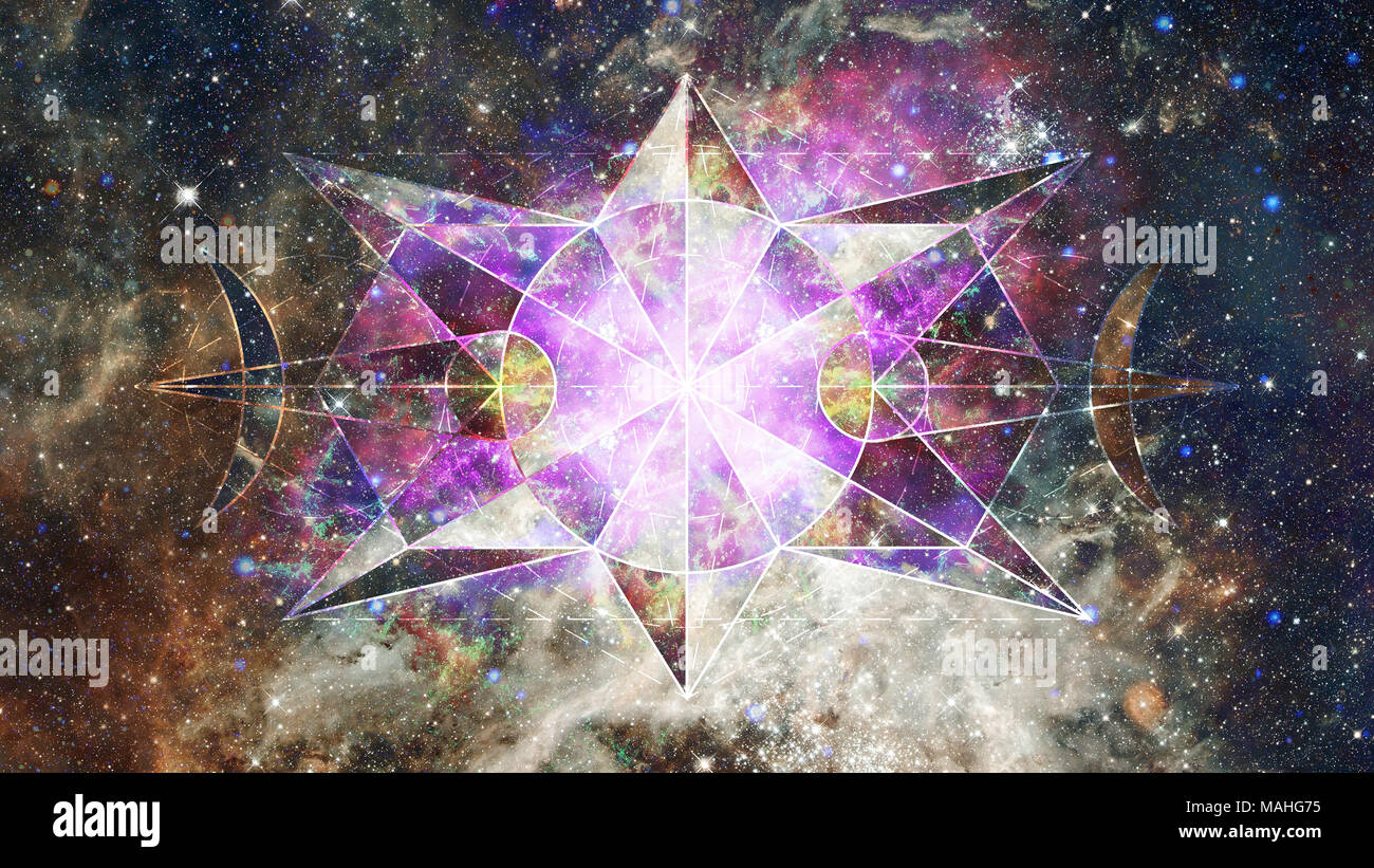 Abstract cosmos geometric background with polygons, triangles, stars ...